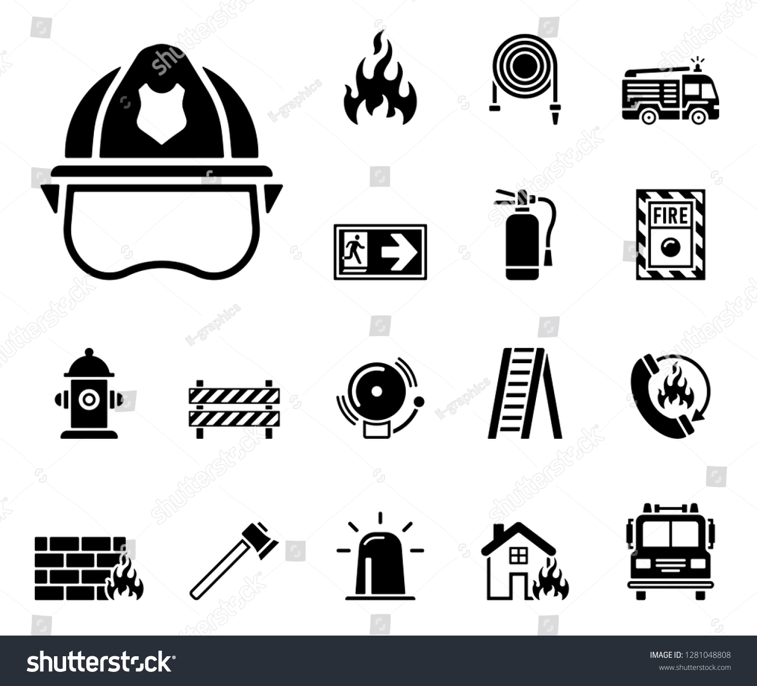 Fire Department Icon Set Stock Vector (Royalty Free) 1281048808 ...
