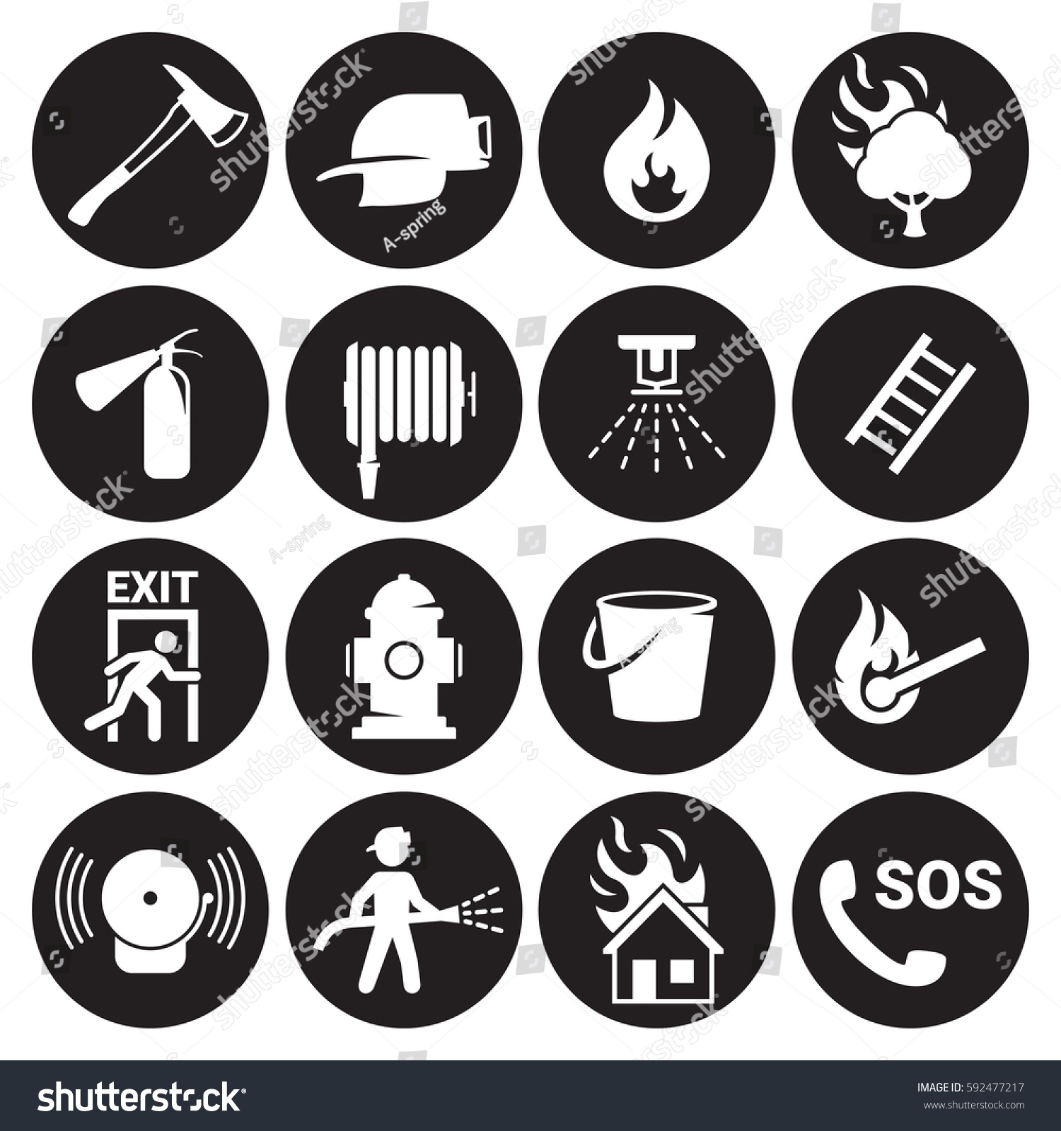 Fire Emergency Icons Set Stock Vector (Royalty Free) 592477217