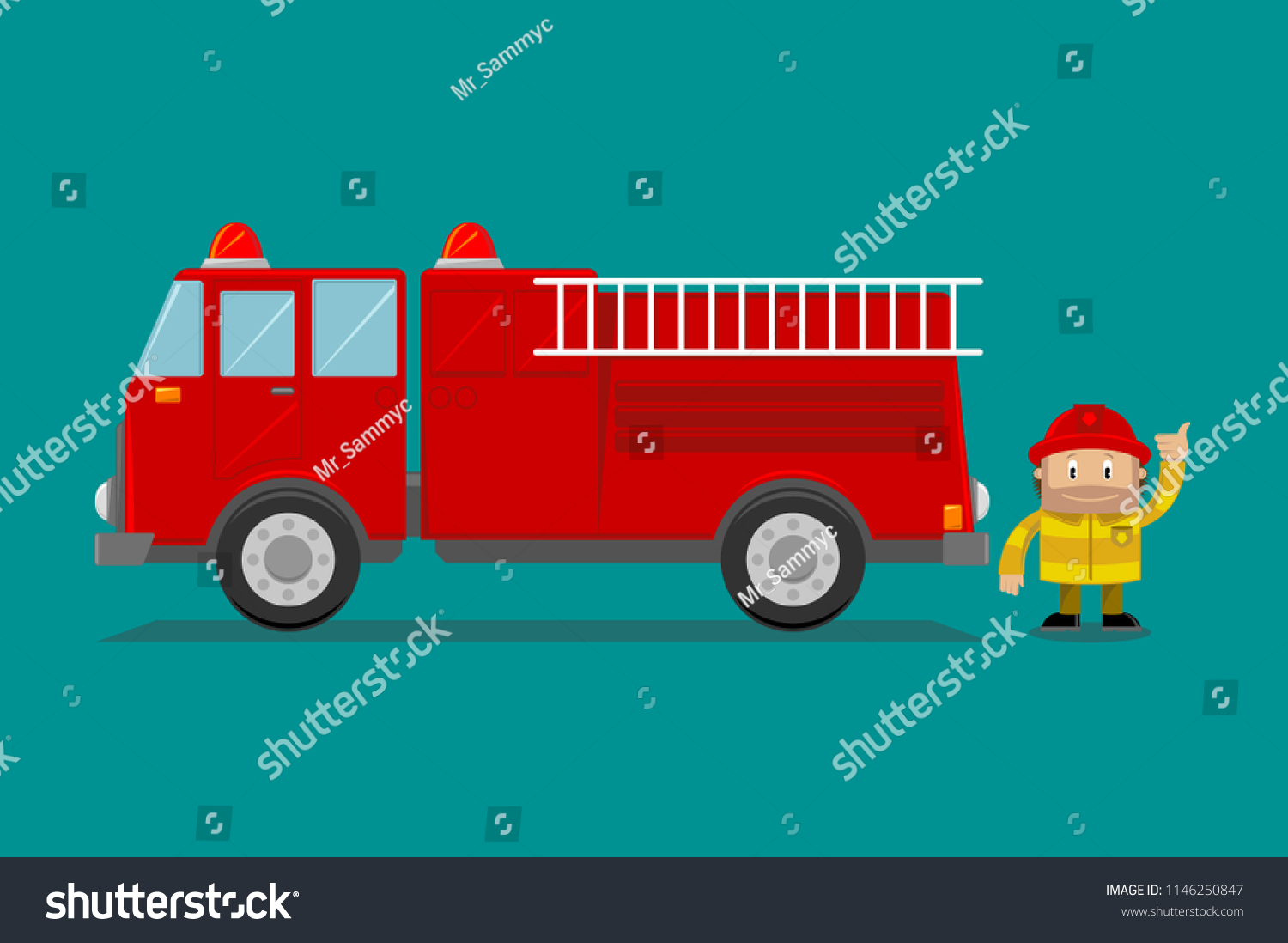 Fire Engine Firefighter Cartoon Vector Illustration: Vector có sẵn ...