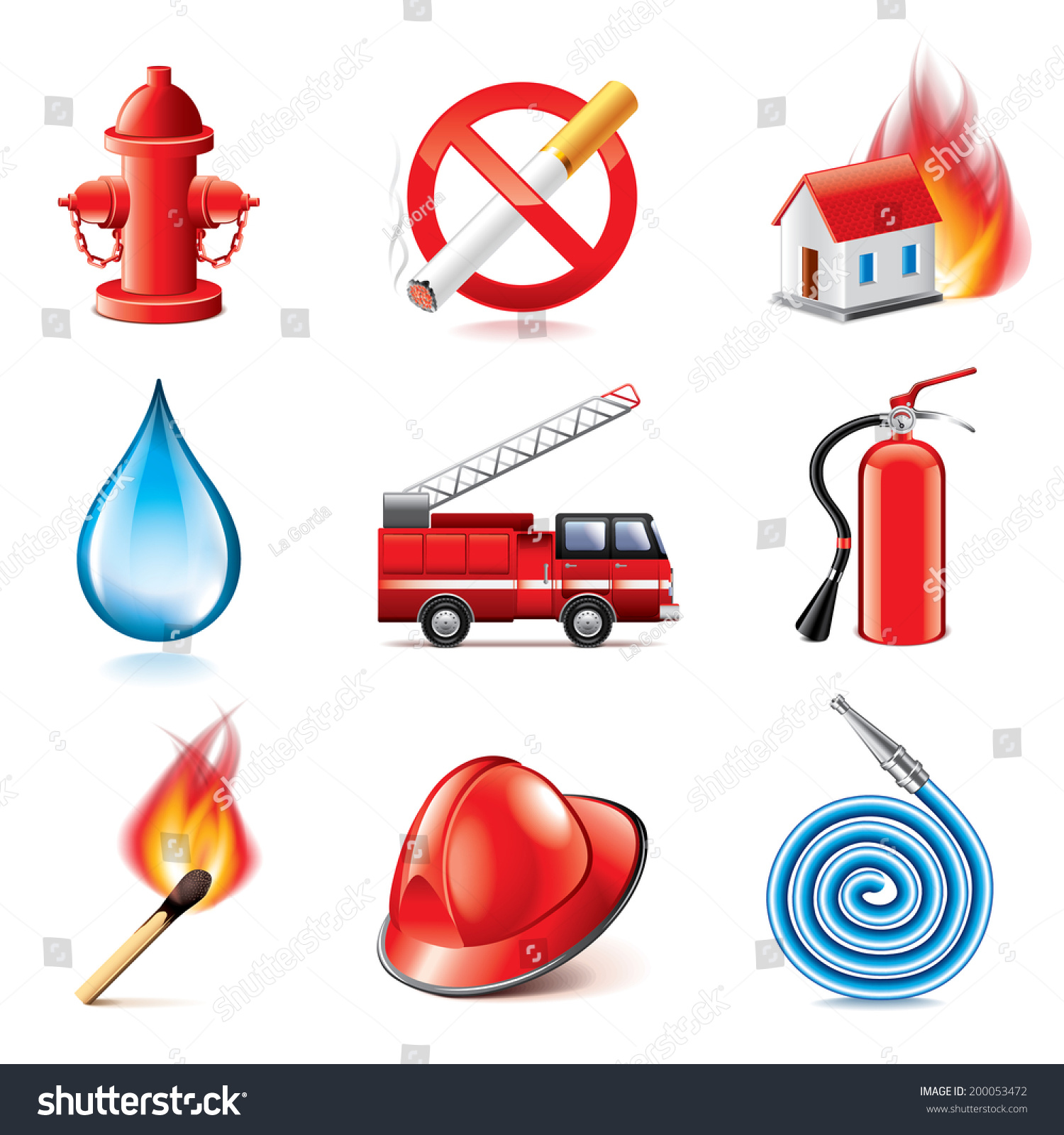 Fire Fighting Icons Photo Realistic Vector Stock Vector (Royalty Free ...