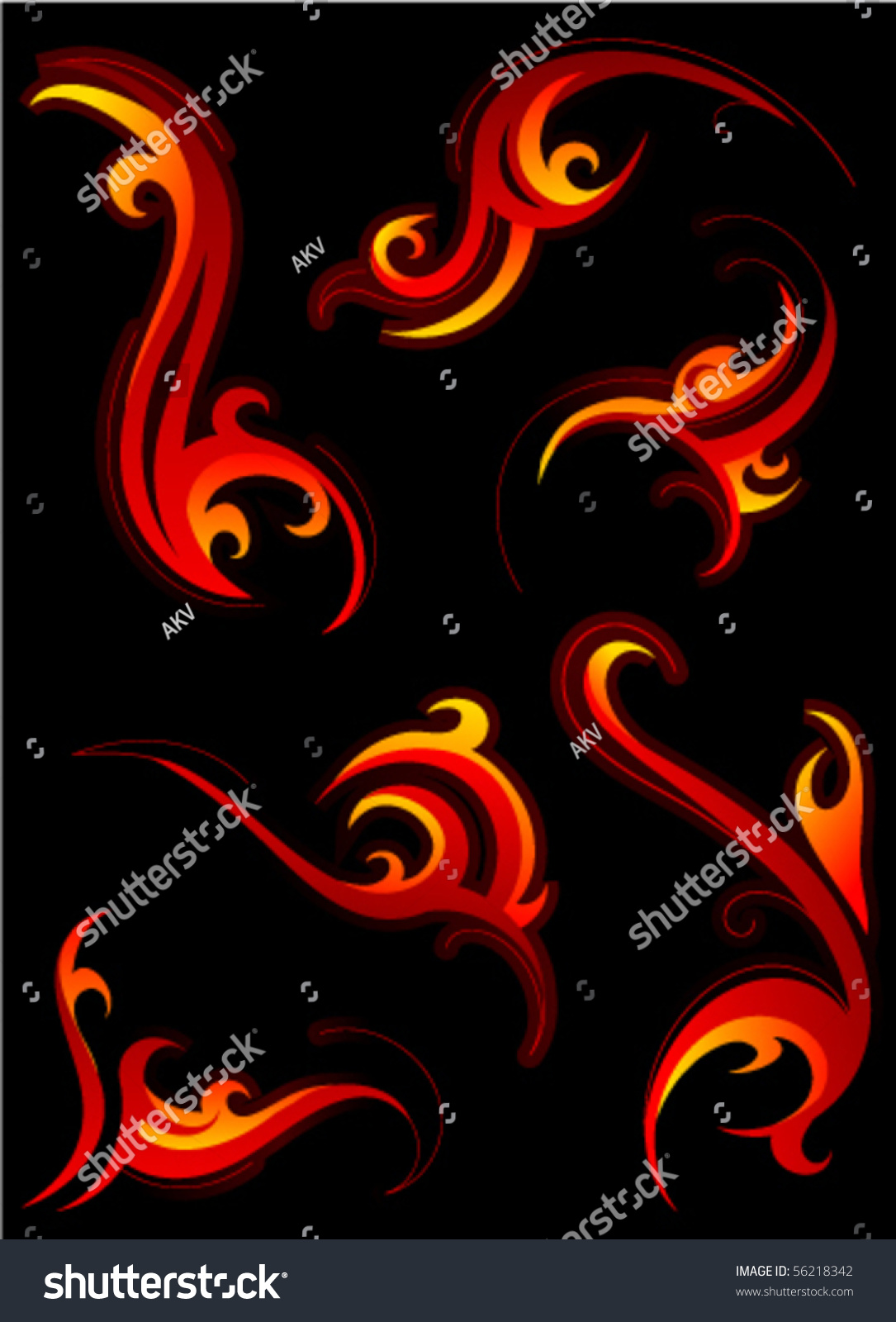 Fire Flame Swirls Set Stock Vector (Royalty Free) 56218342 - Shutterstock