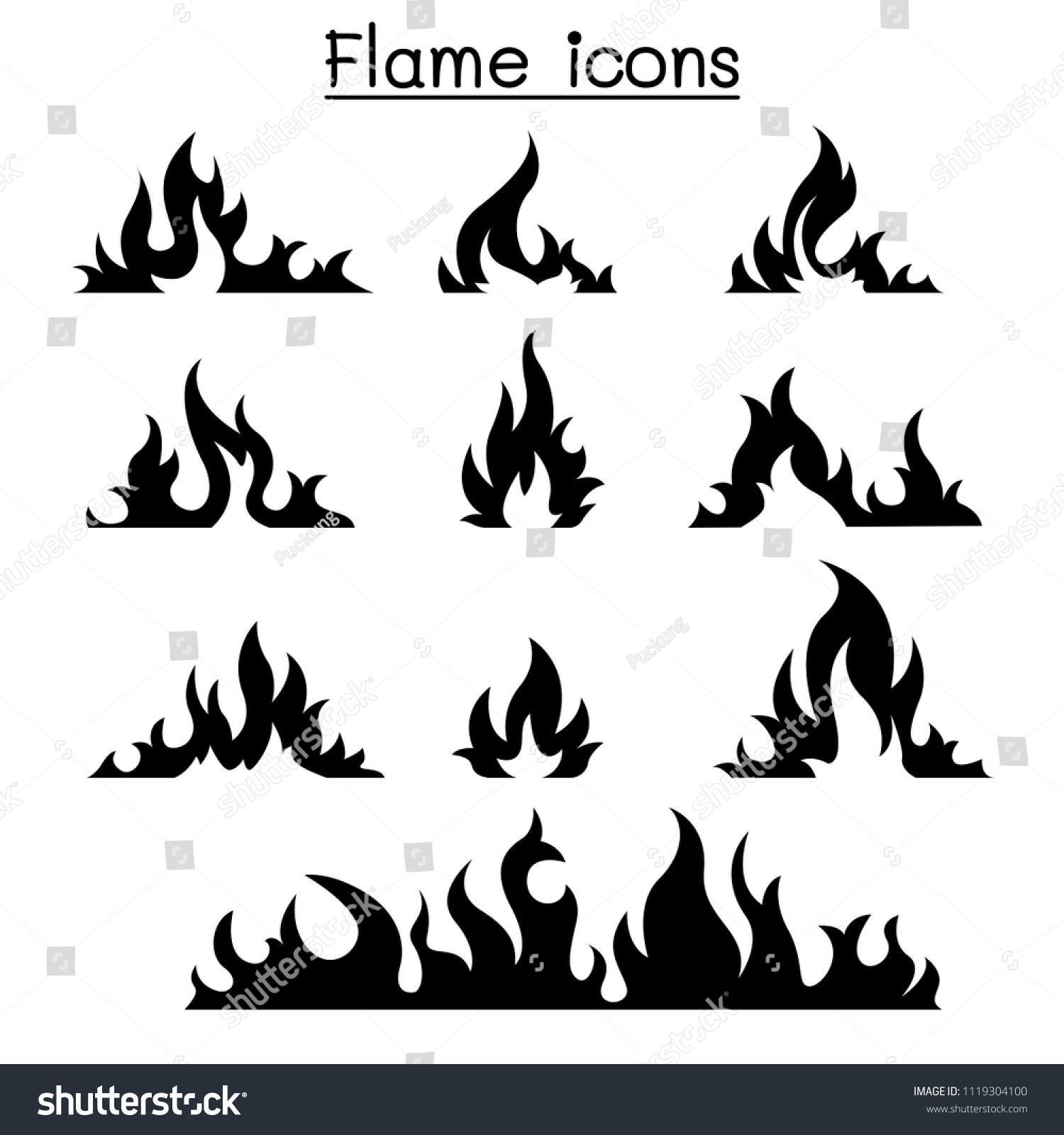 Fire Flames Icon Set Stock Vector (Royalty Free) 1119304100 | Shutterstock