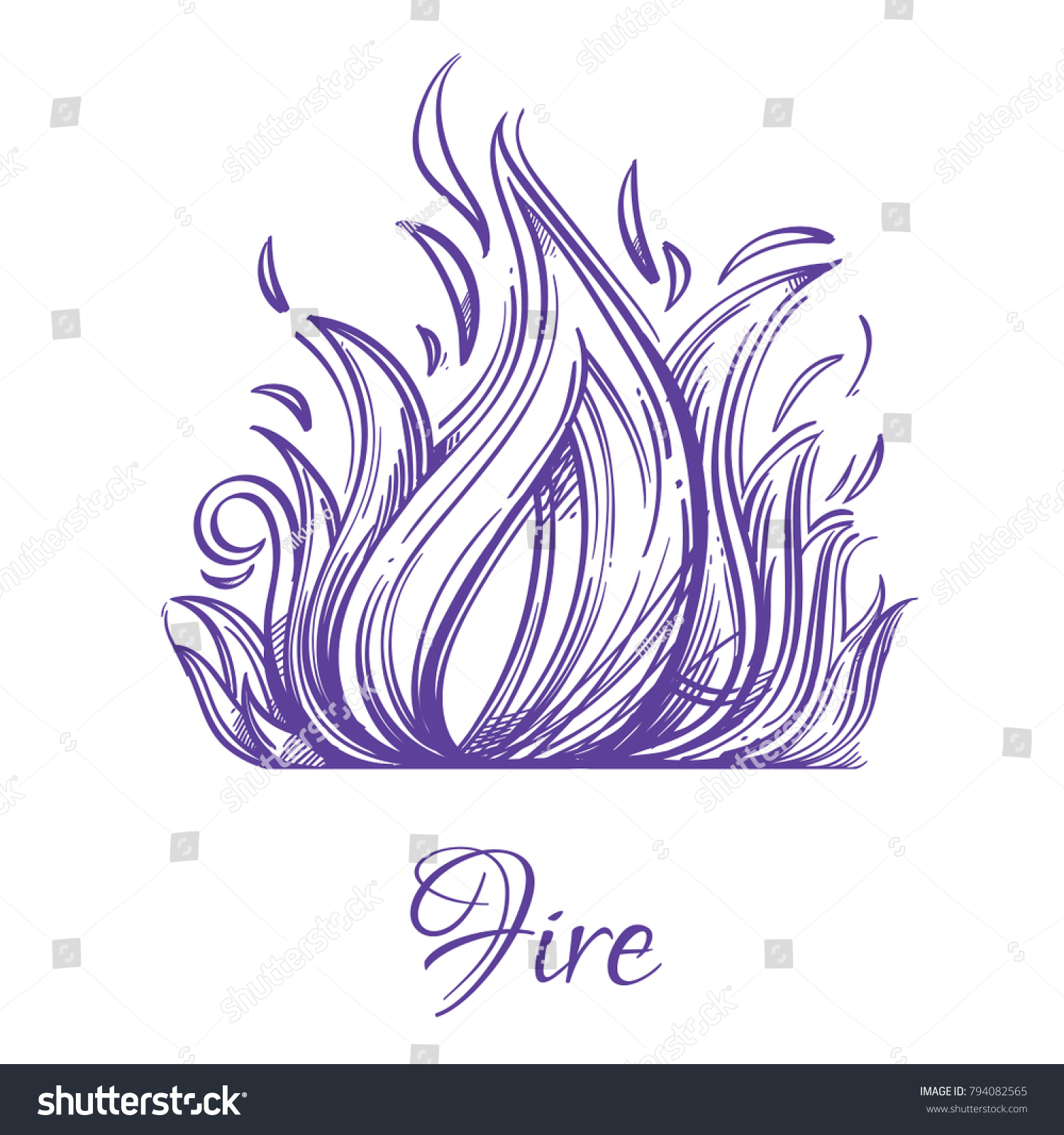Fire Four Elements Outline Vector Illustration Stock Vector (Royalty ...