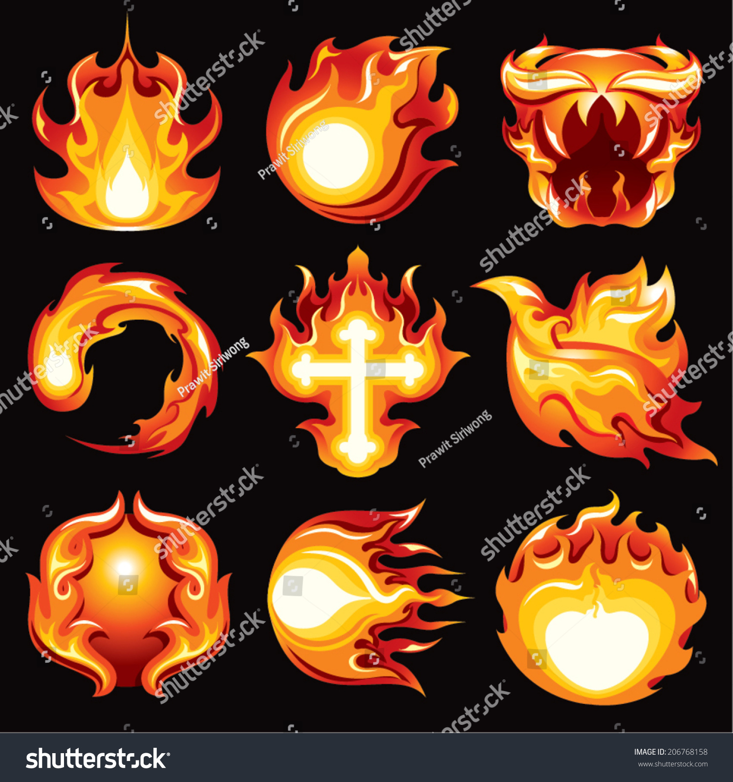 Fire Icon Black Background Stock Vector (Royalty Free) 206768158
