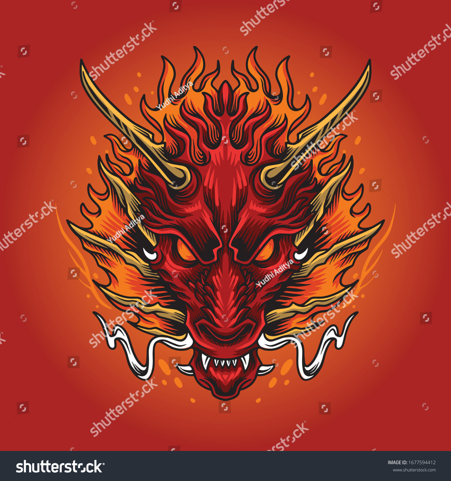 Fire Red Dragon Head Vector Stock Vector (Royalty Free) 1677594412