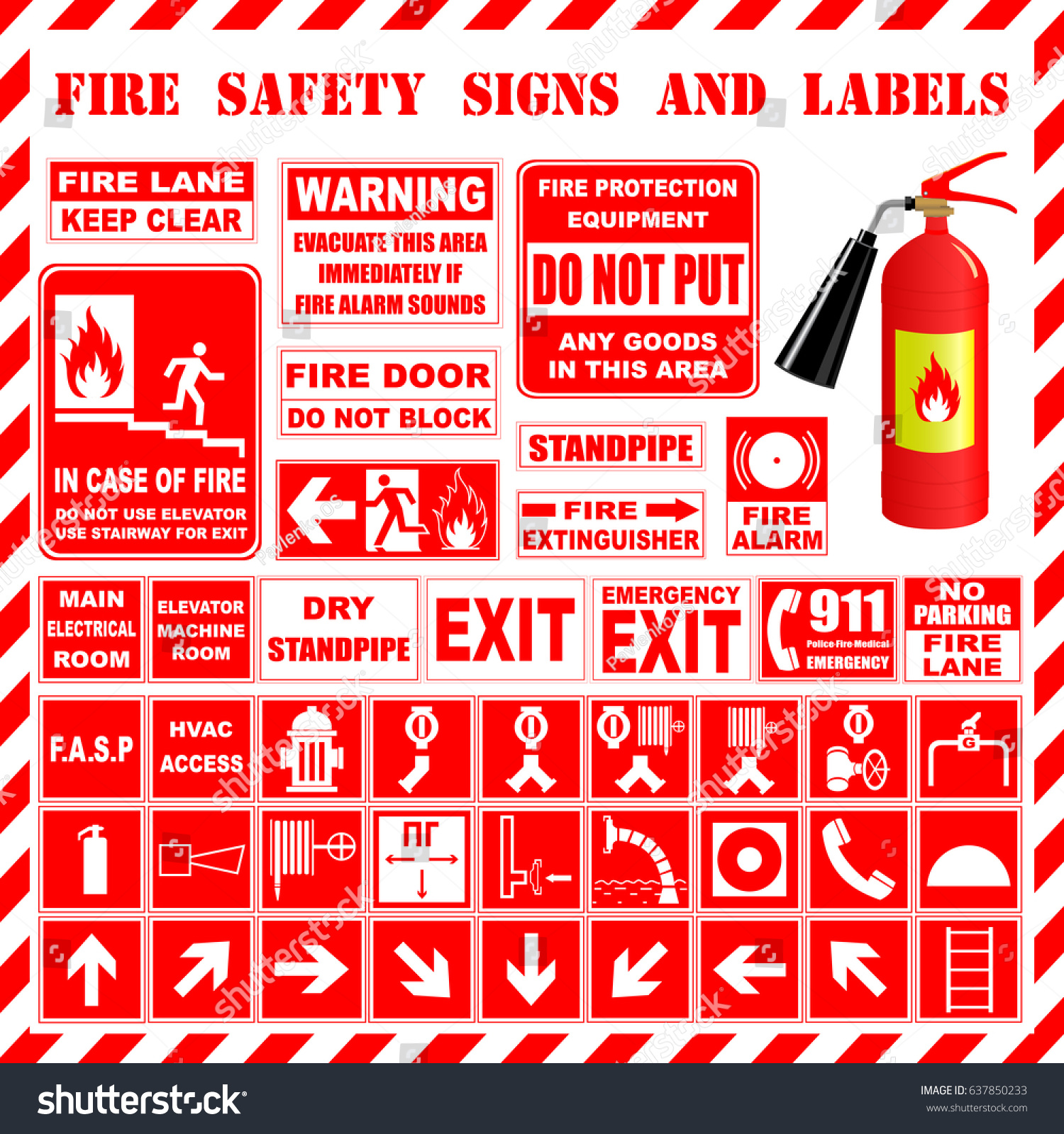 Fire Safety Signs Vector: เวกเตอร์สต็อก (ปลอดค่าลิขสิทธิ์) 637850233 ...