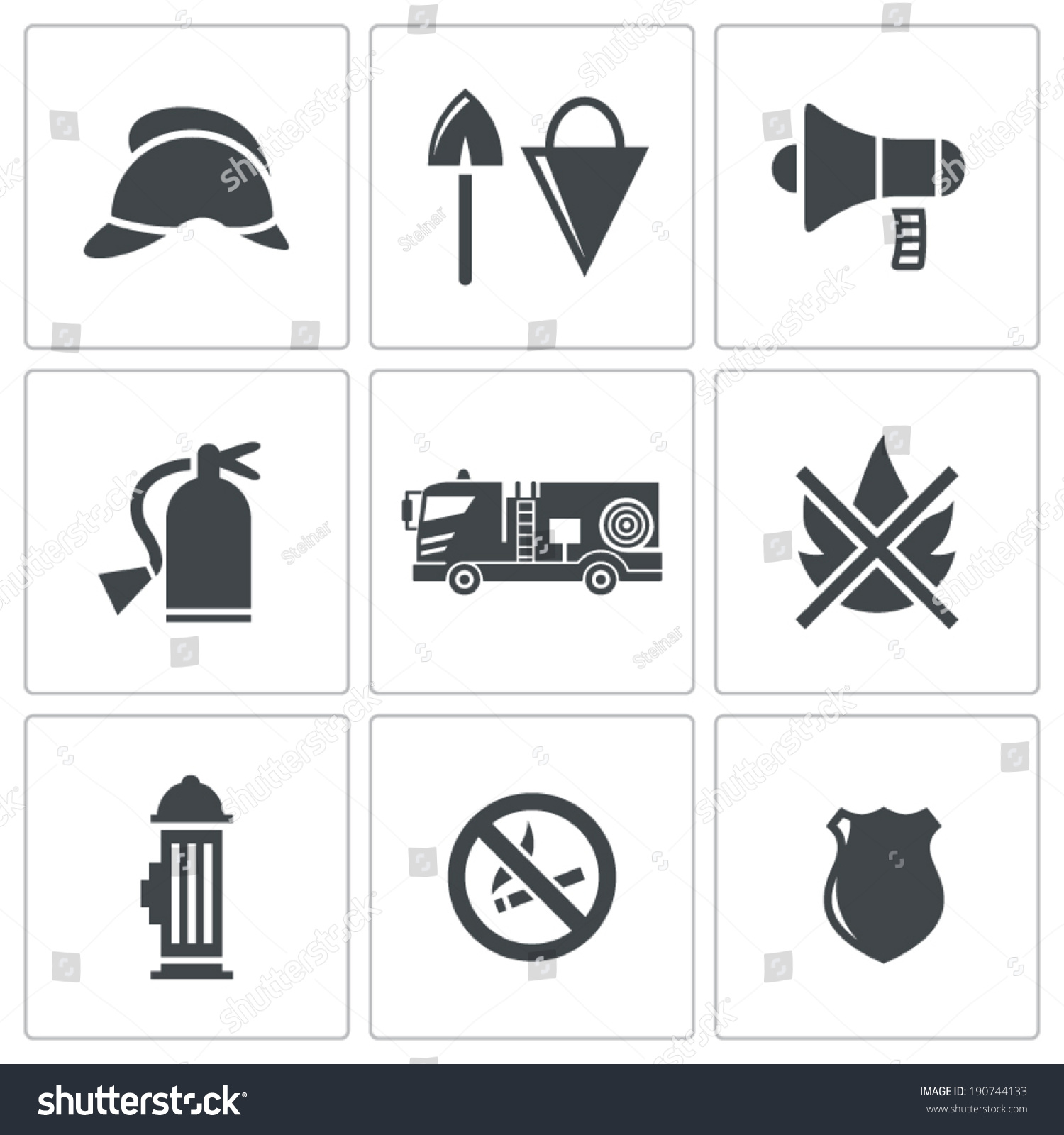 Fire Service Icons Set: vector de stock (libre de regalías) 190744133