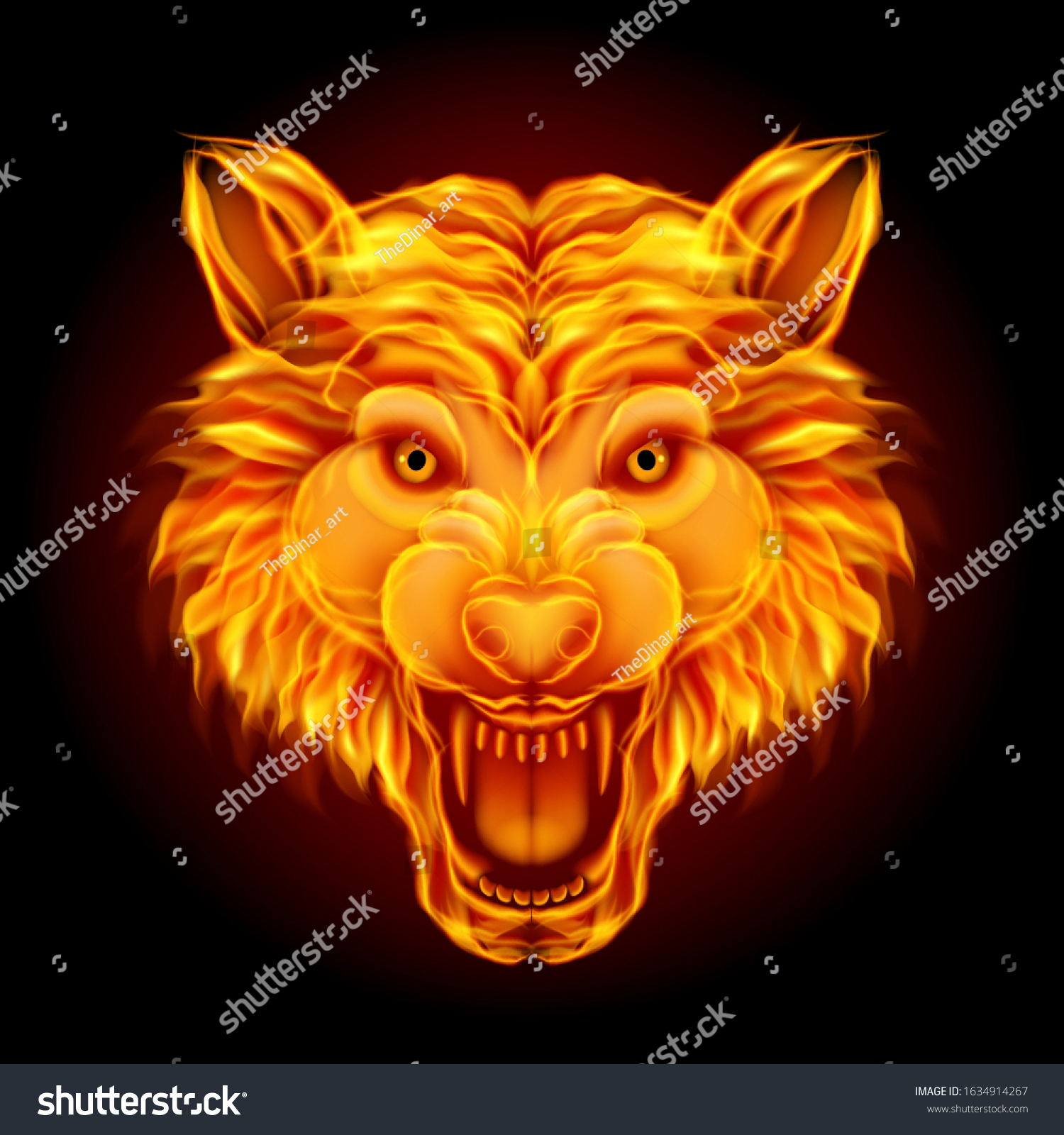 Fire Wolf Head Isolated On Black Stock Vector (Royalty Free) 1634914267