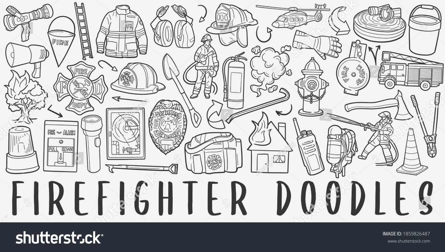 Firefighter Doodle Icon Set Fire Style: vetor stock (livre de direitos ... Firefighter Doodle Icon Set Fire Style: vetor stock (livre de direitos ...