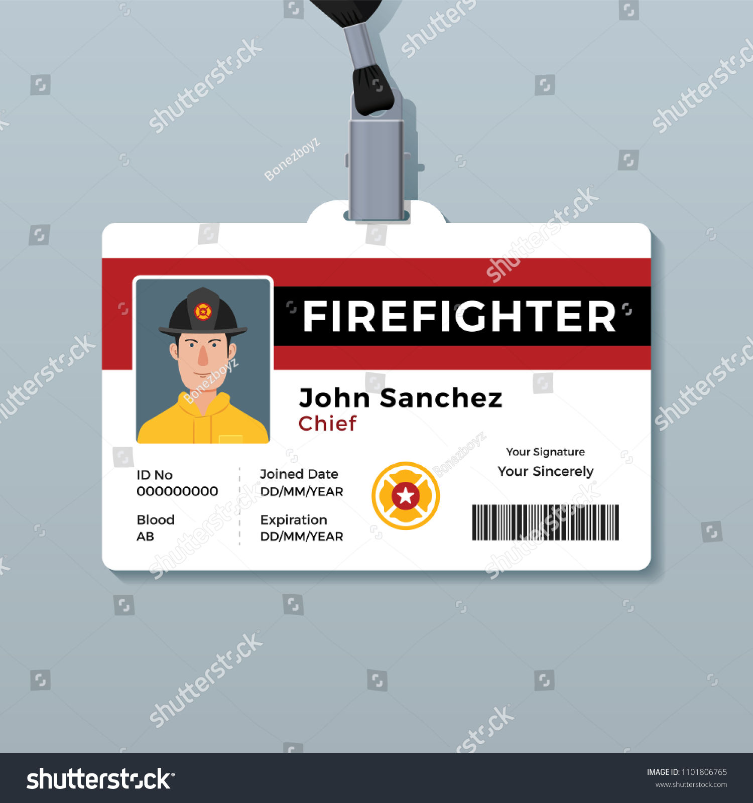 Firefighter Id Badge Template Stock Vector (Royalty Free) 1101806765