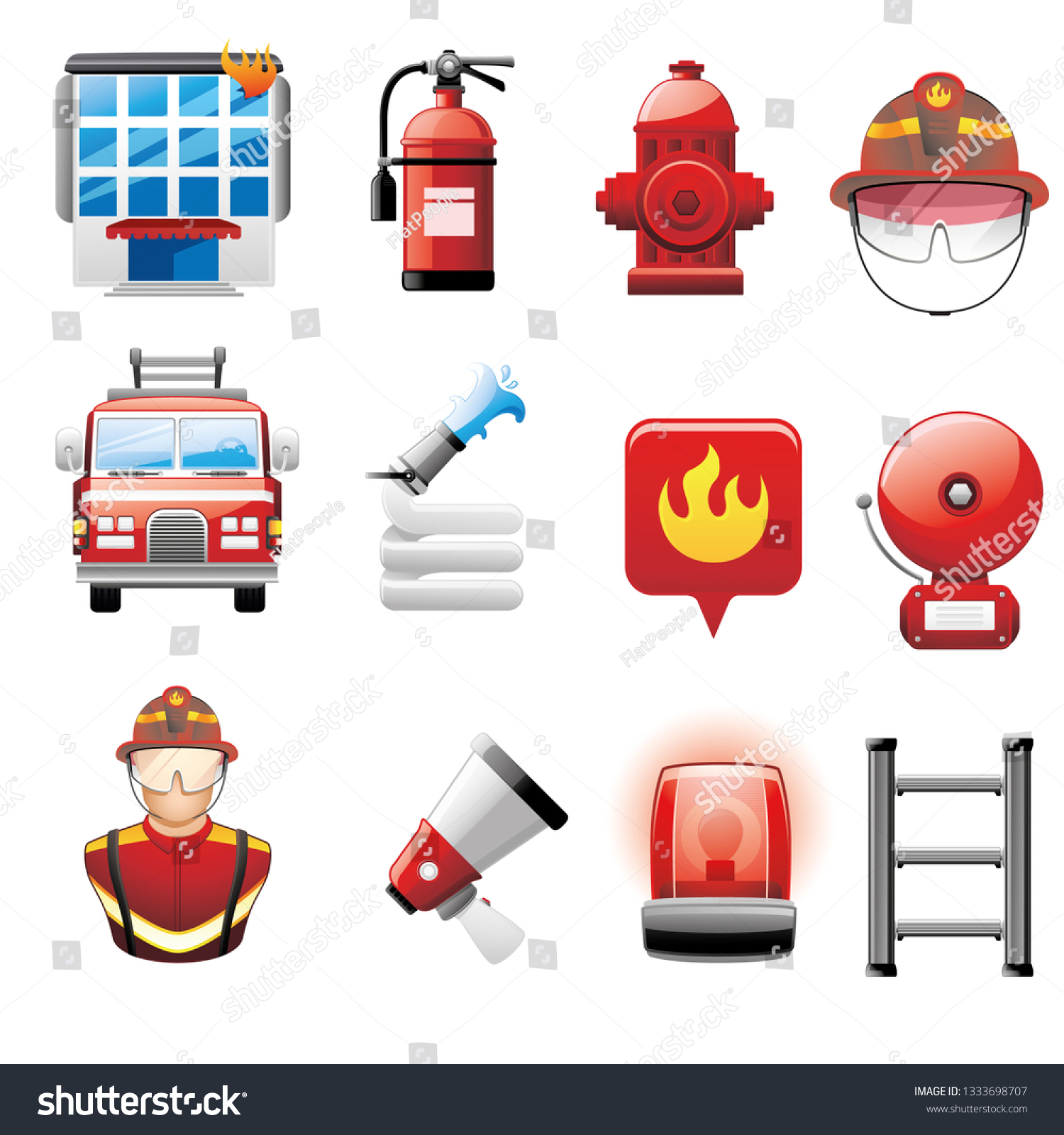 Firefighter Profession Icon Collection Stock Vector (Royalty Free ...