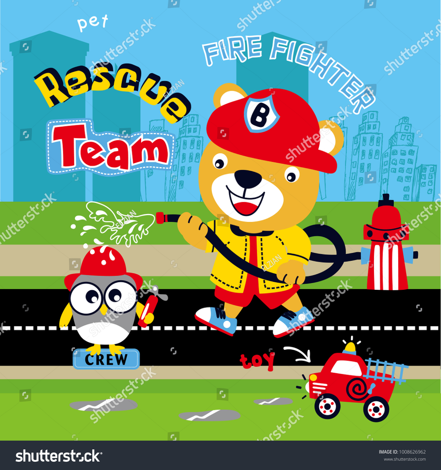 Fireman Animal Cartoon Vector Stock Vector (Royalty Free) 1008626962