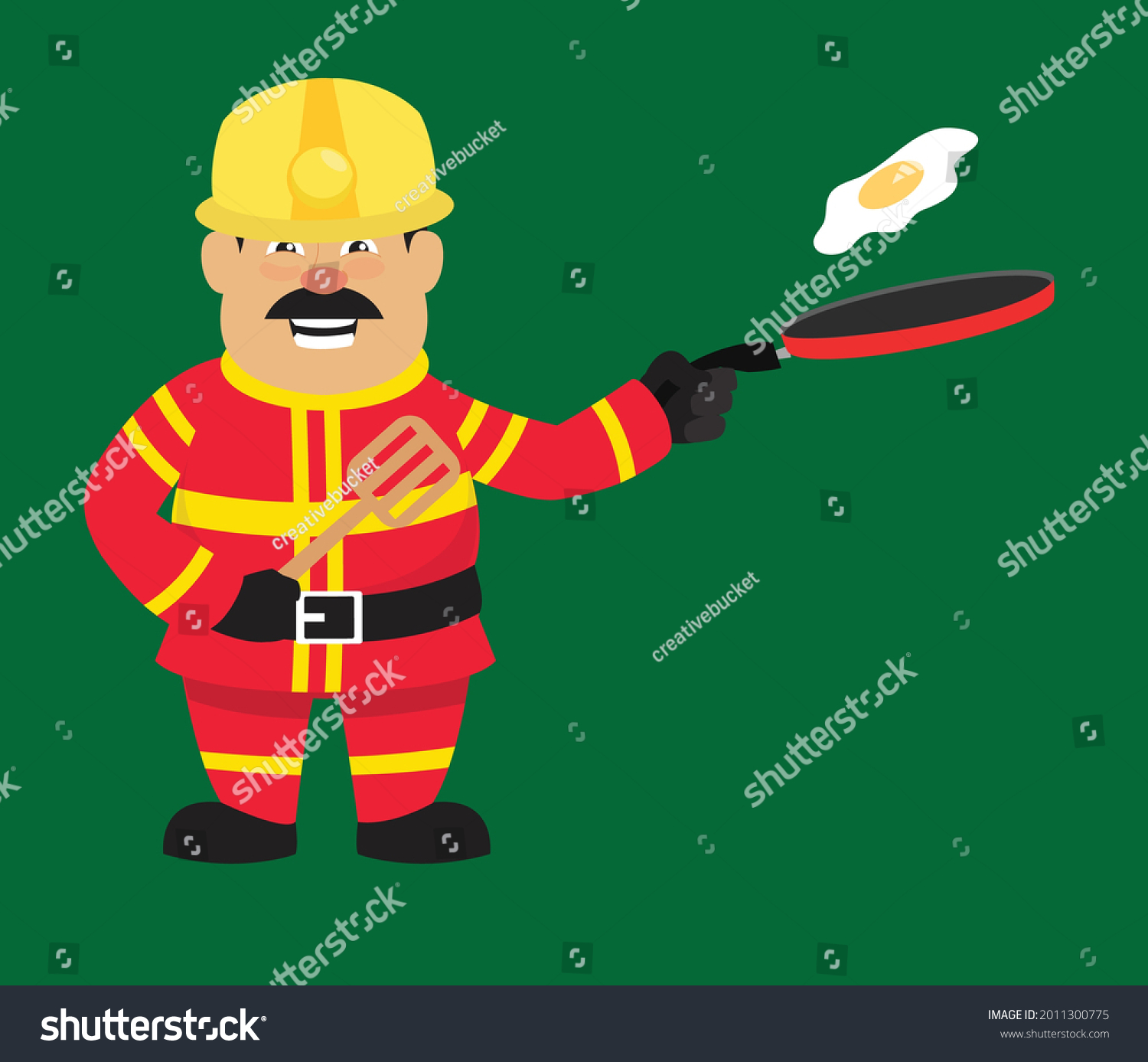 Fireman Cooking Flat Vector Cartoon Illustration Stock Vector (Royalty ...