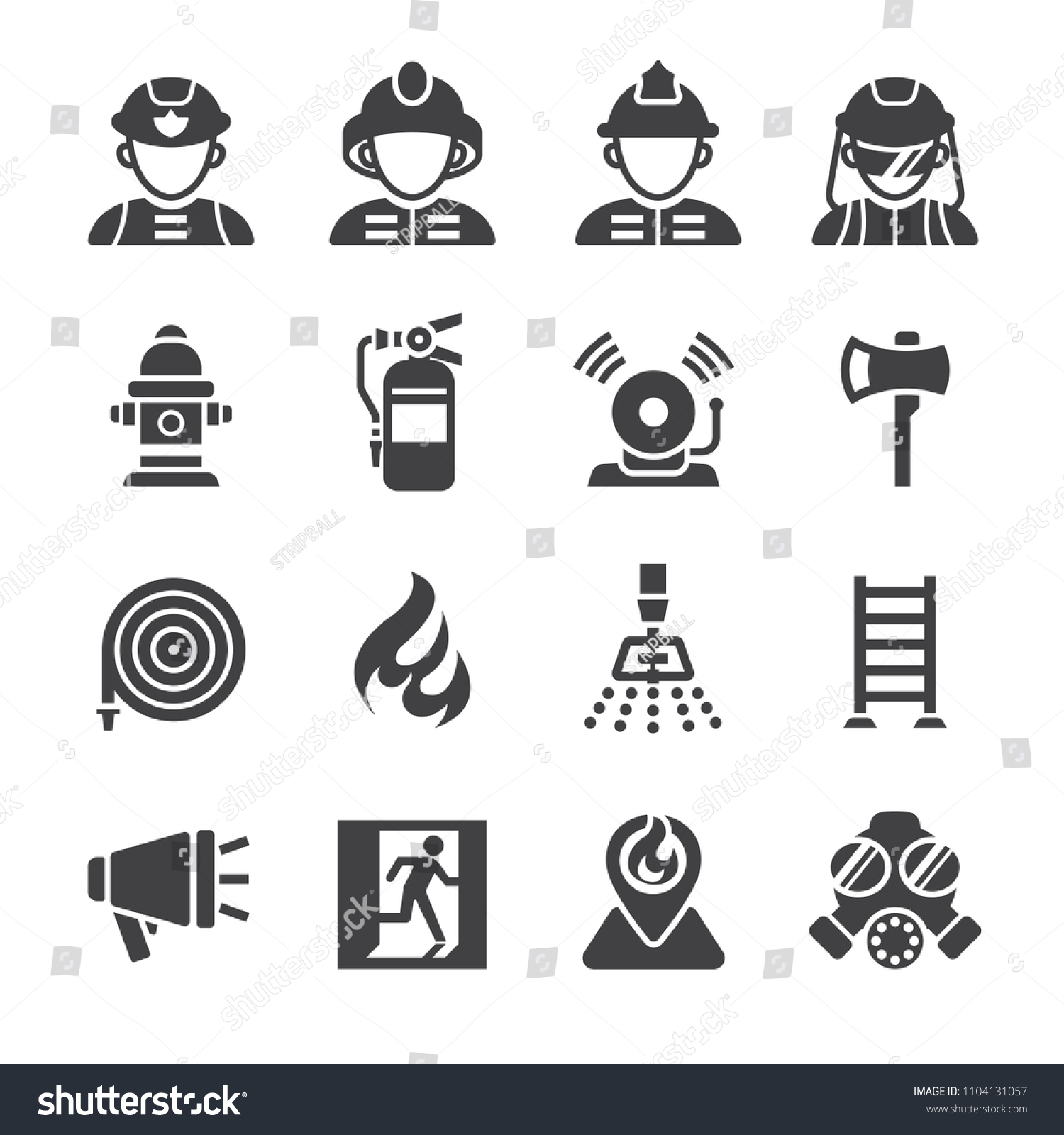 Fireman Icon Set Stock Vector (Royalty Free) 1104131057 | Shutterstock