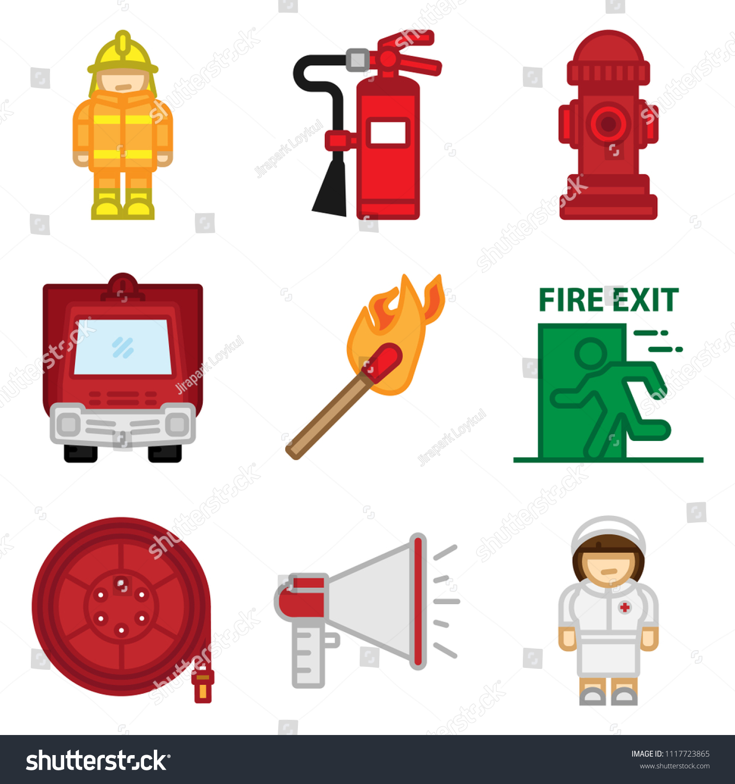 Fireman Icon Set: เวกเตอร์สต็อก (ปลอดค่าลิขสิทธิ์) 1117723865 ...