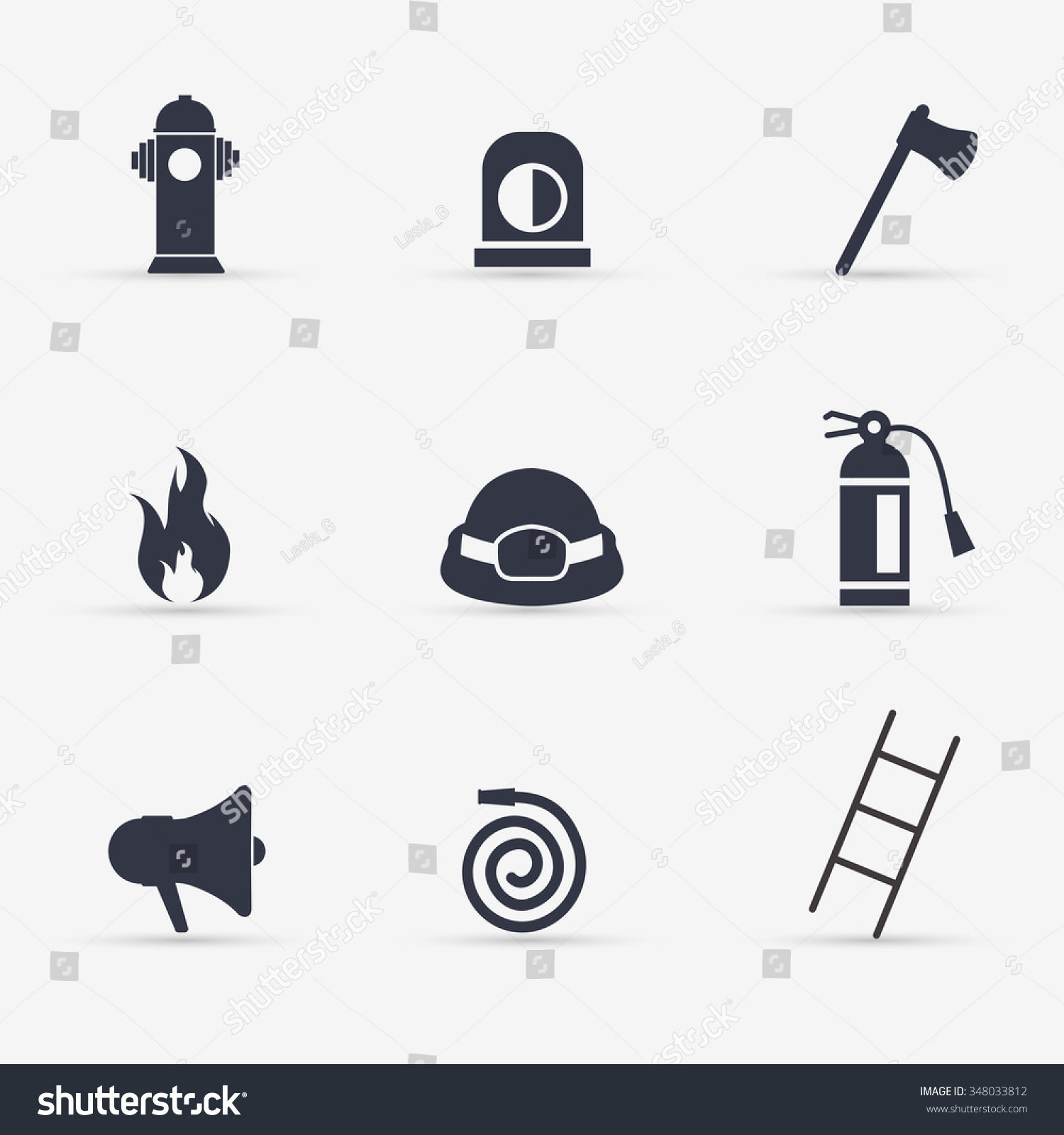 Vektor Stok Fireman Icons Set Vector Illustration (Tanpa Royalti ...
