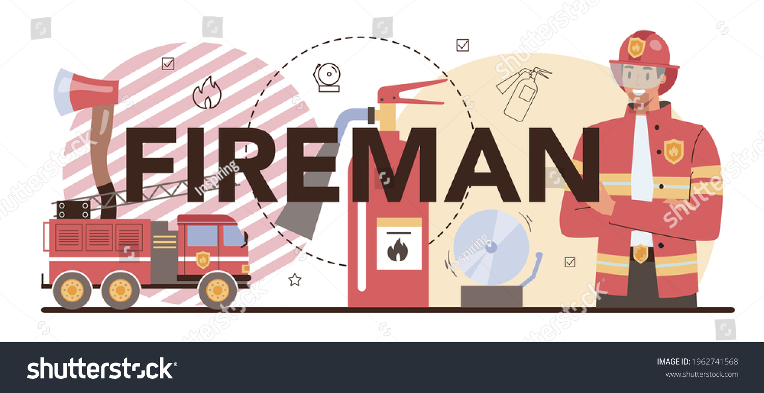 Fireman Typographic Header Professional Fire Brigade Stock Vector ...
