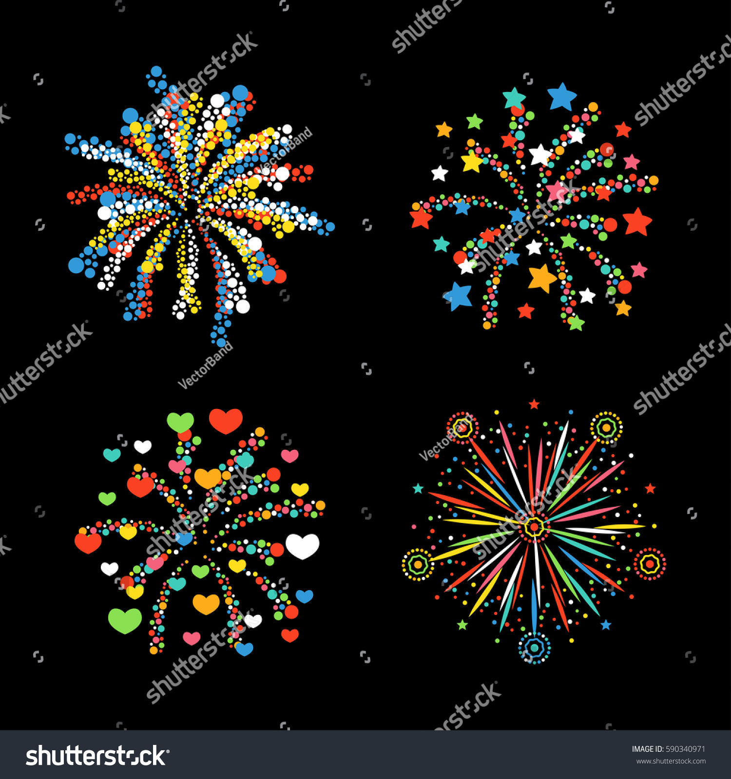 Firework Different Shapes Colorful Festive Vector Stock Vector (Royalty ...
