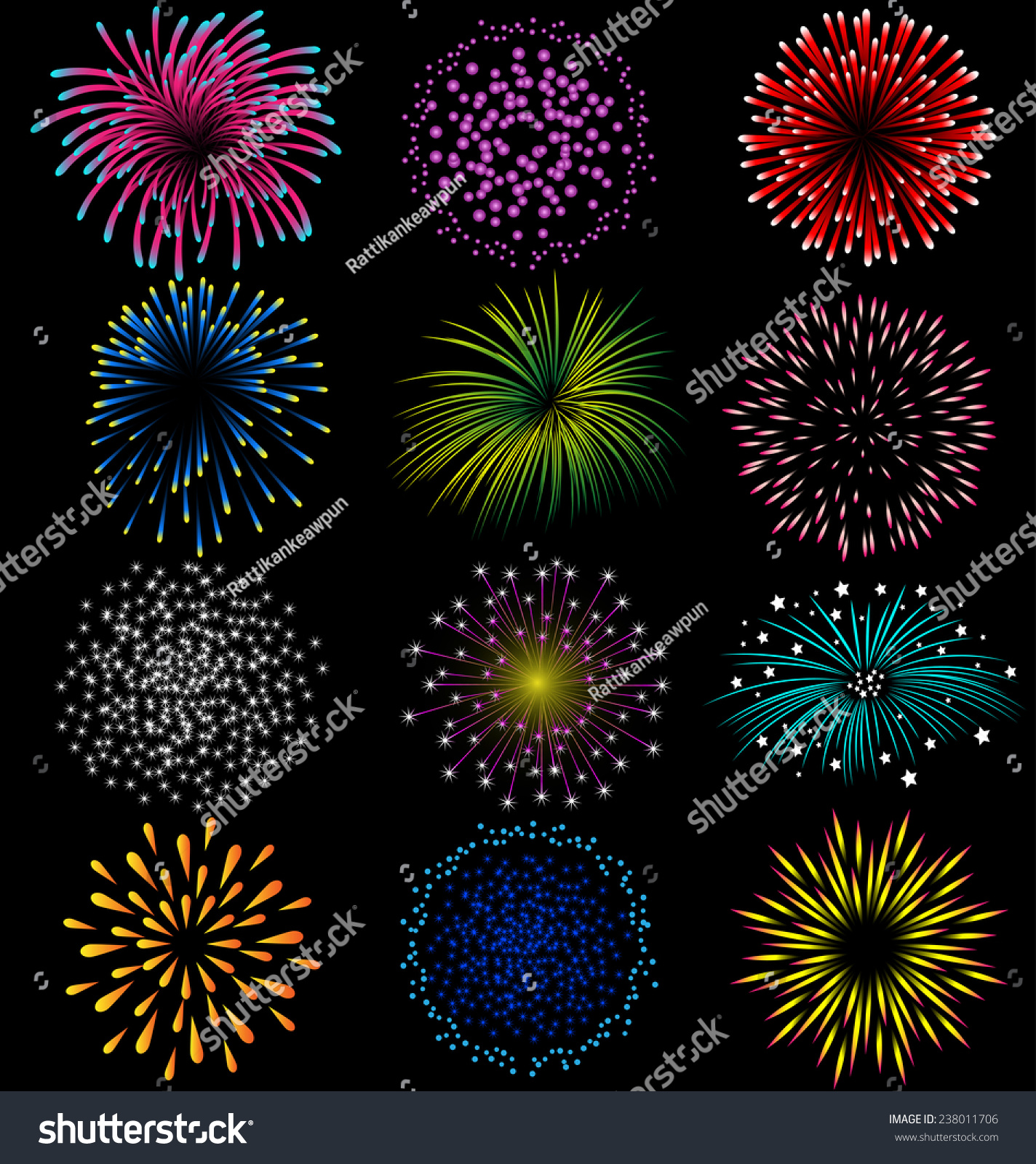 Fireworks Set On Black Background Stock Vector (Royalty Free) 238011706