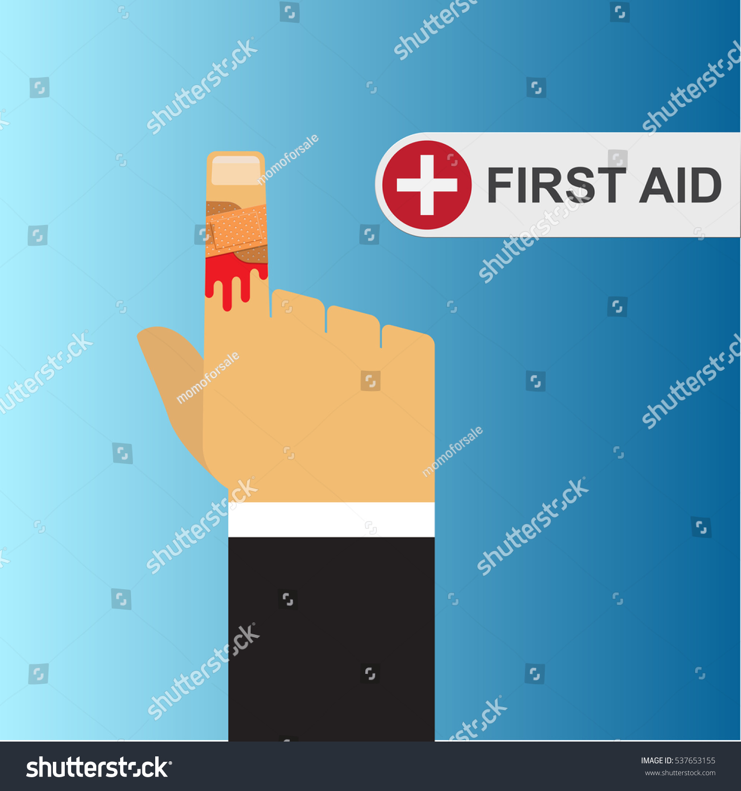 First Aida Plaster On Finger: vector de stock (libre de regalías) 537653155