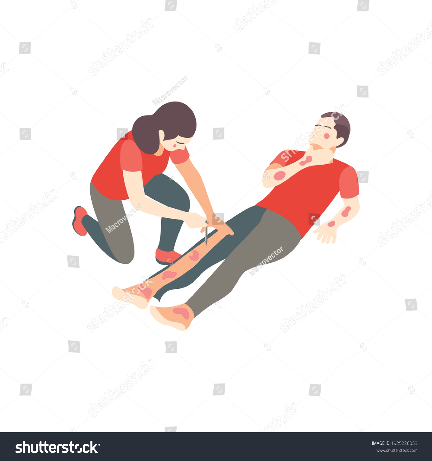 First Aid Steps Isometric Composition Woman เวกเตอร์สต็อก ปลอดค่า