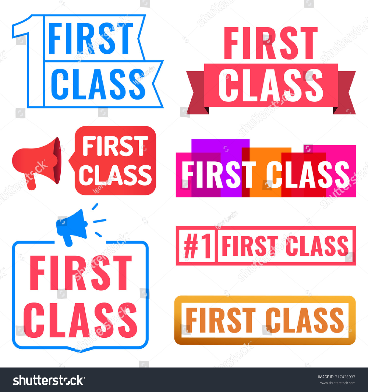 First Class Badge Icon Logo Set Stock Vector (Royalty Free) 717426937 ...