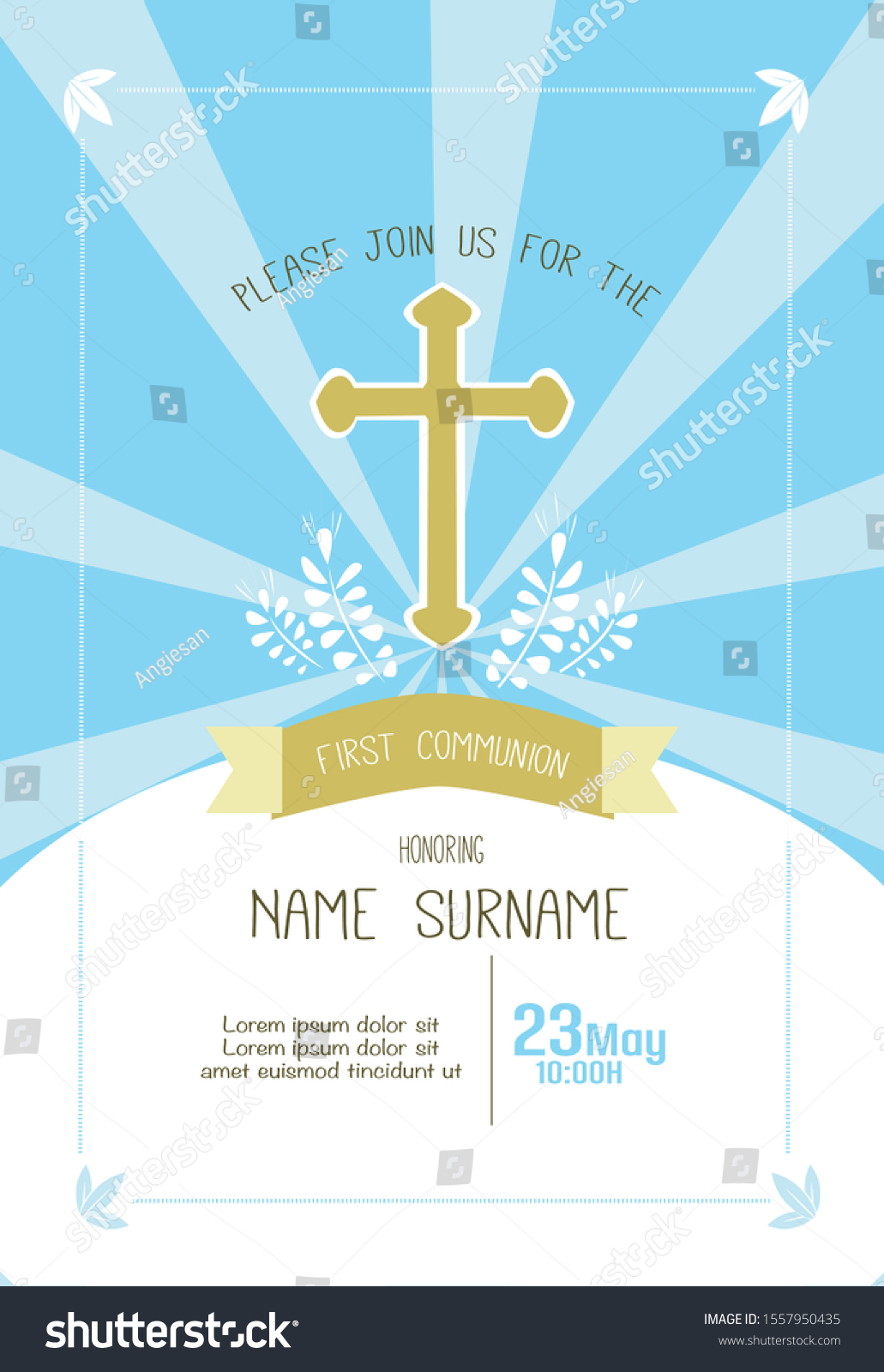 First Communion Boy Invitation Template: เวกเตอร์สต็อก (ปลอดค่า ...