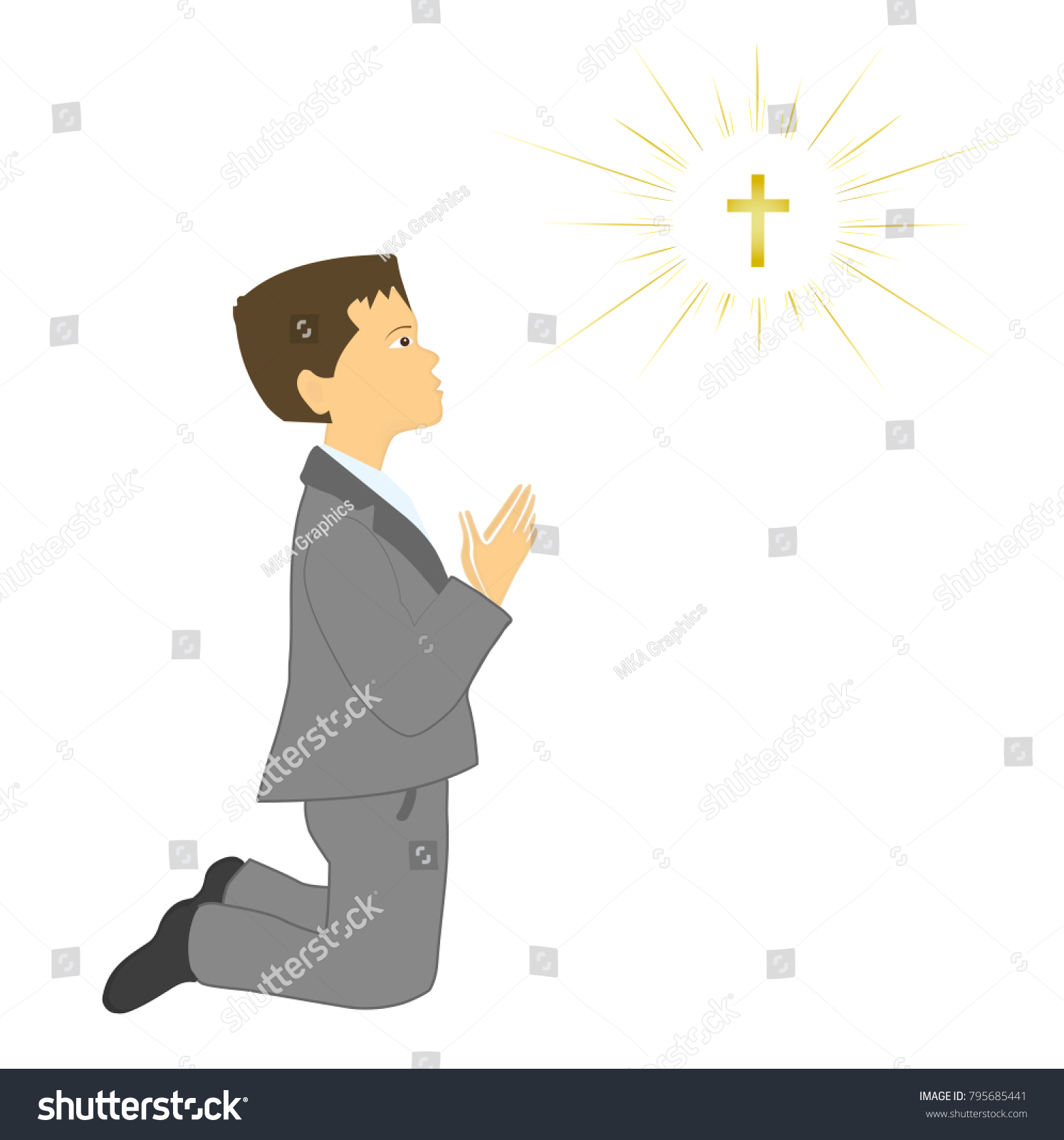 First Communion Boy Praying On Knees: เวกเตอร์สต็อก (ปลอดค่าลิขสิทธิ์ ...