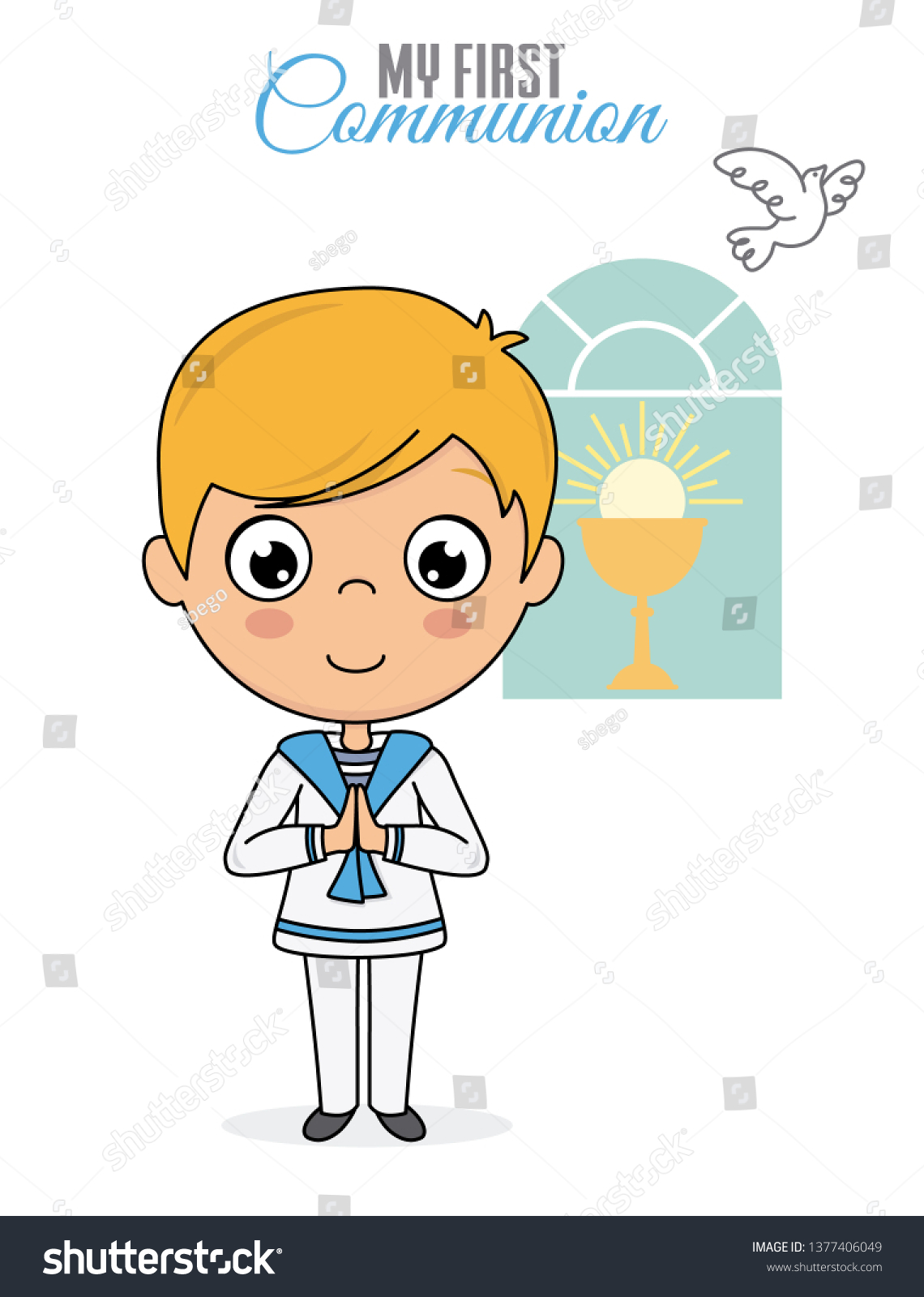 First Communion Card Praying Boy Stock Vector (Royalty Free) 1377406049 ...