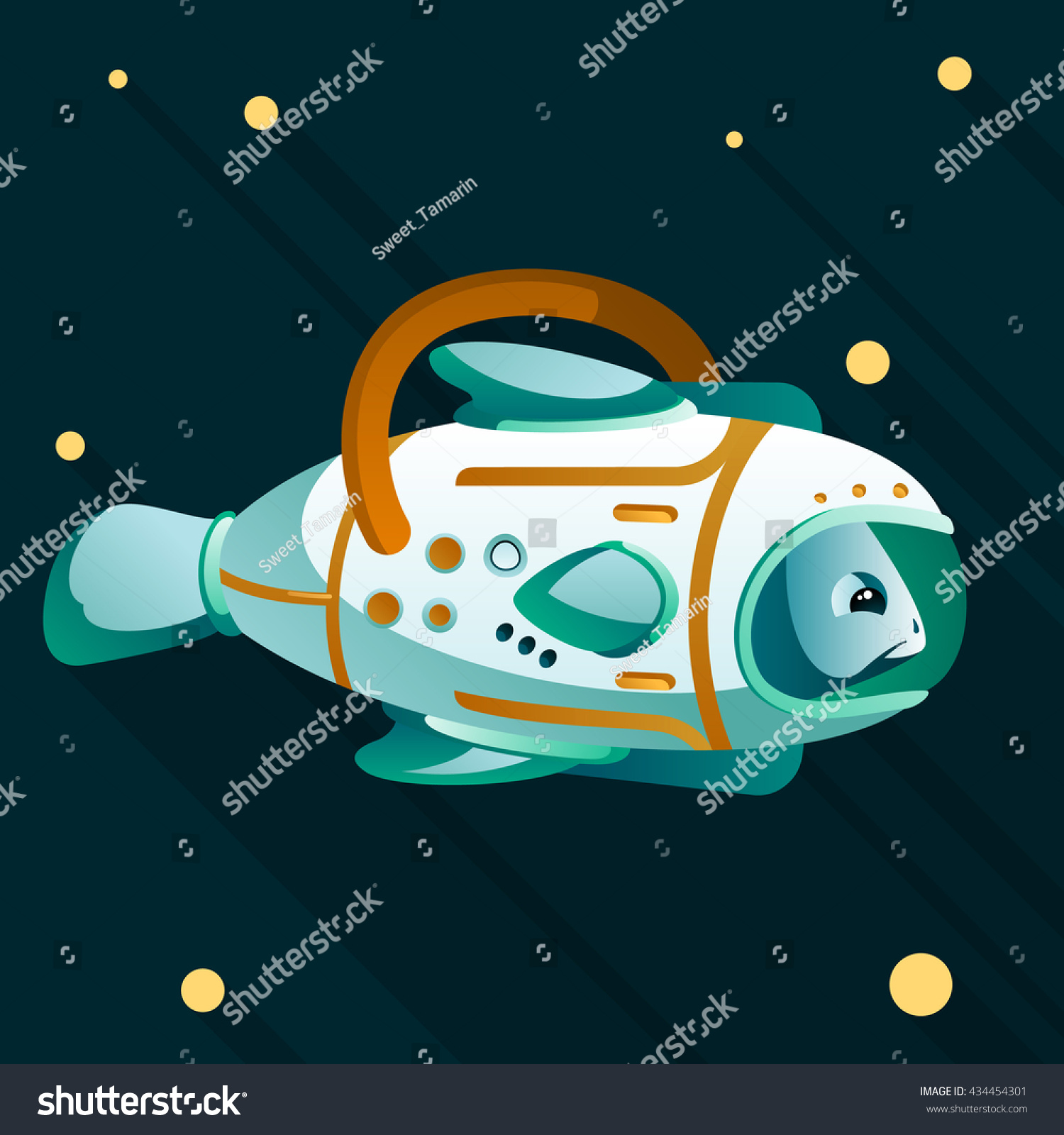 Fish Astronaut Flying Outer Space Flat Stock Vector (Royalty Free ...