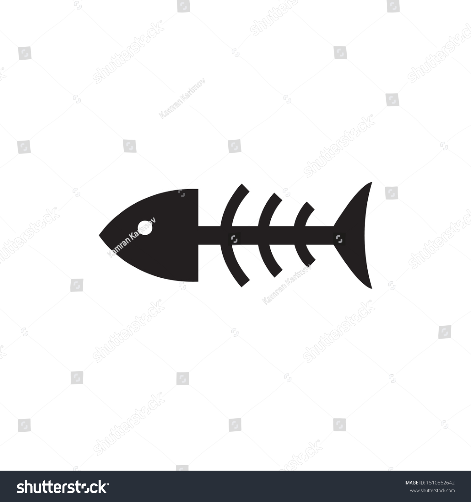 Vektor Stok Fish Bone Silhouette Vector On White (Tanpa Royalti ...