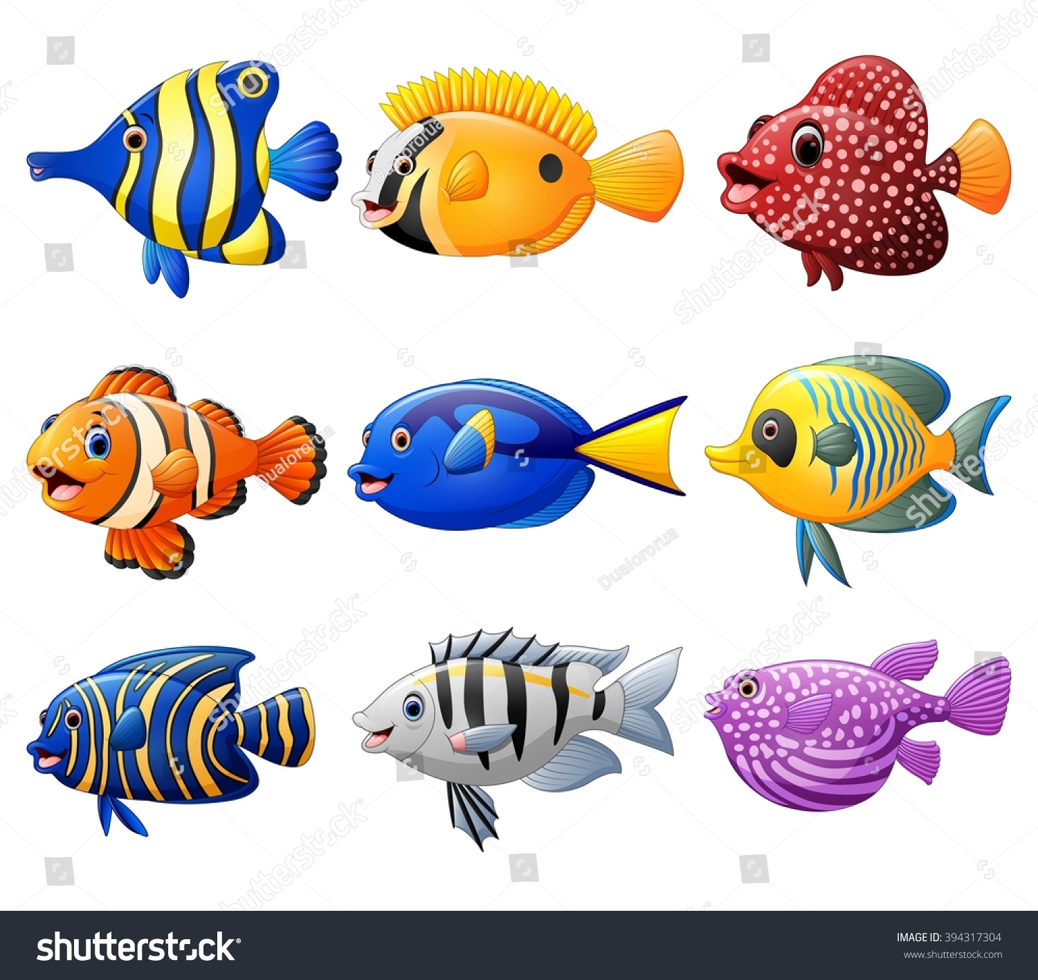 Fish Cartoon Set Stock Vector 394317304 - Shutterstock
