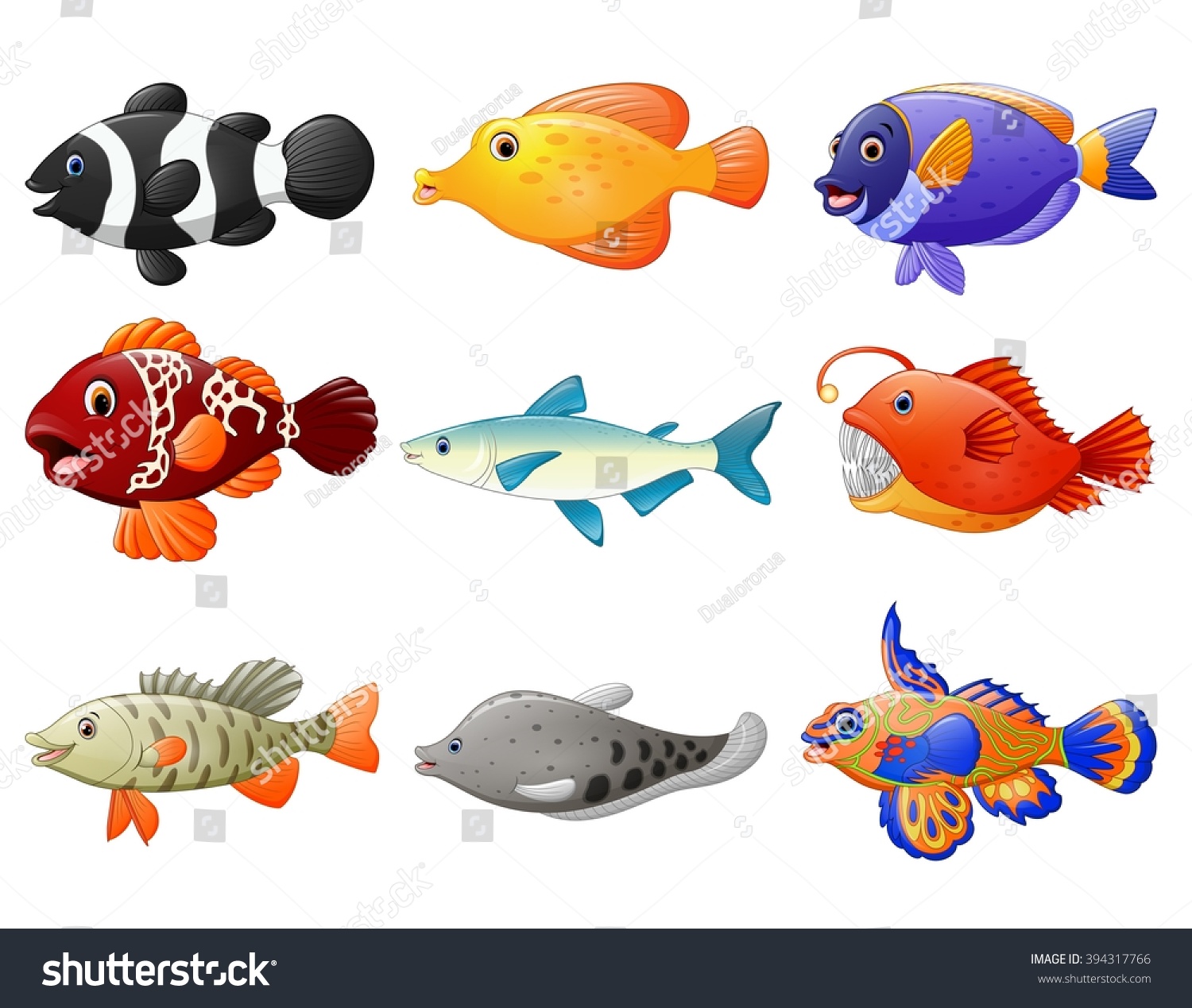 Fish Cartoon Set Stock Vector (Royalty Free) 394317766