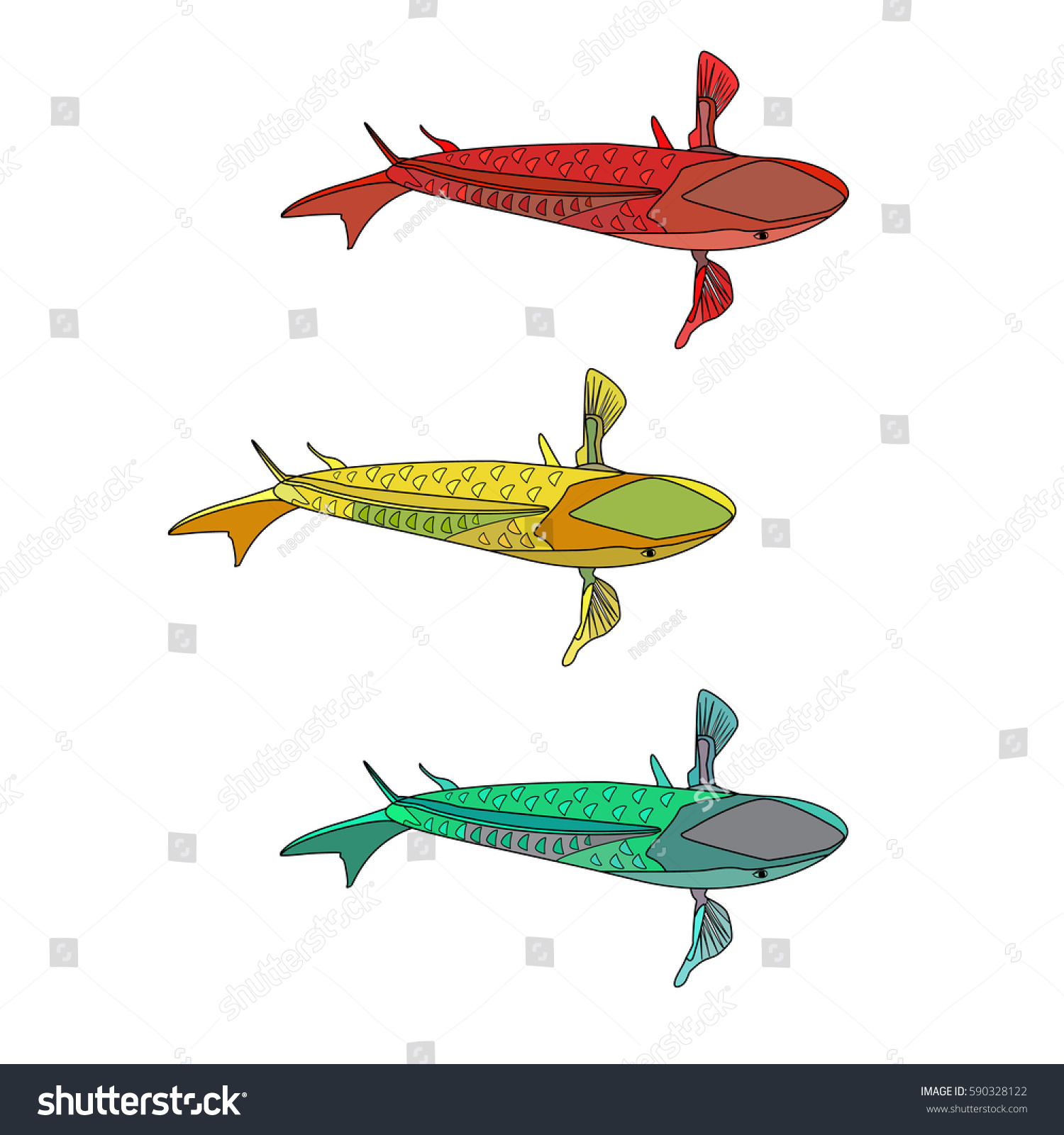 Fish Cartoon Set Stock Vector 590328122 - Shutterstock