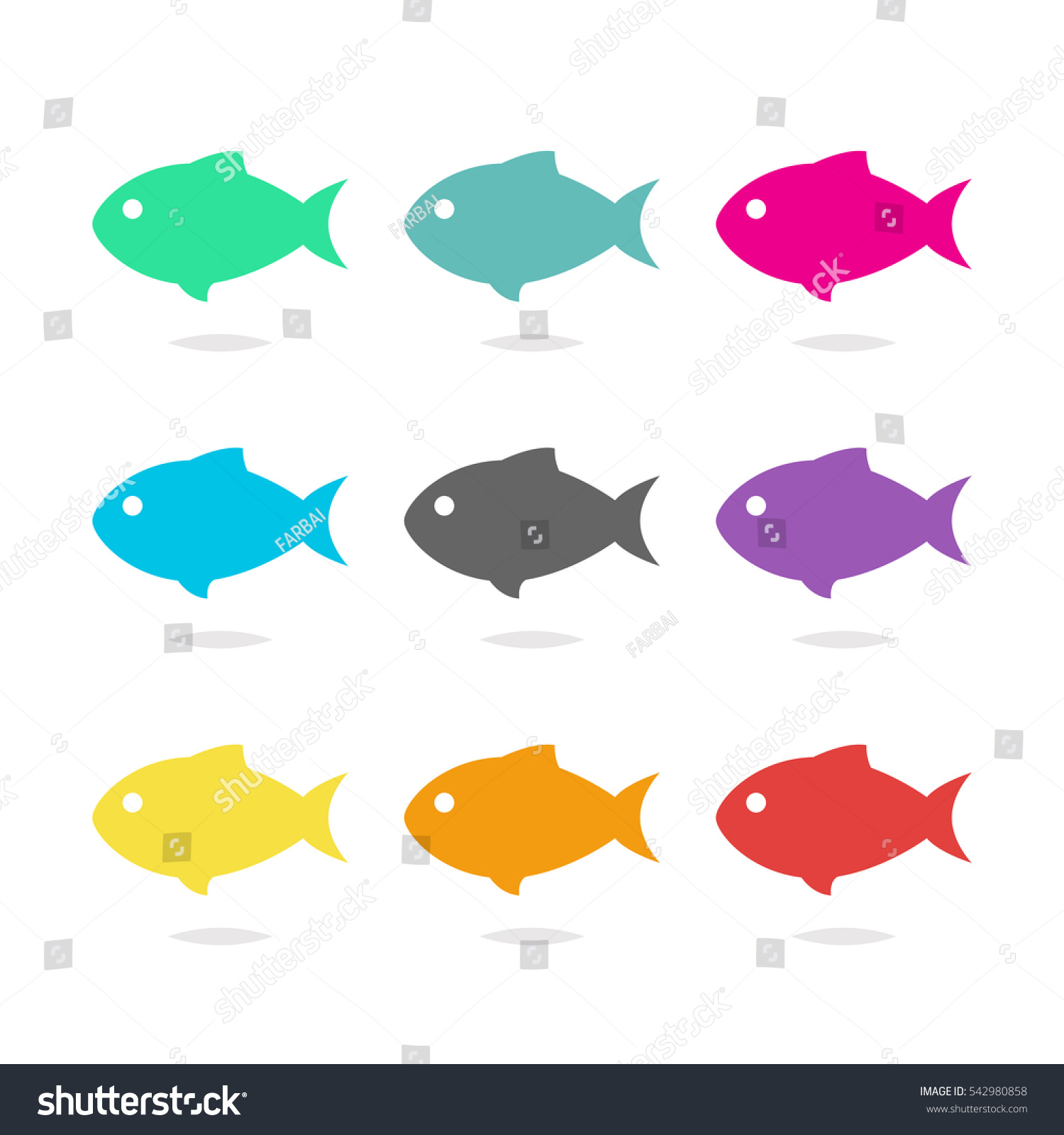 Fish Icon Colorful Set Vector Stock Vector (Royalty Free) 542980858