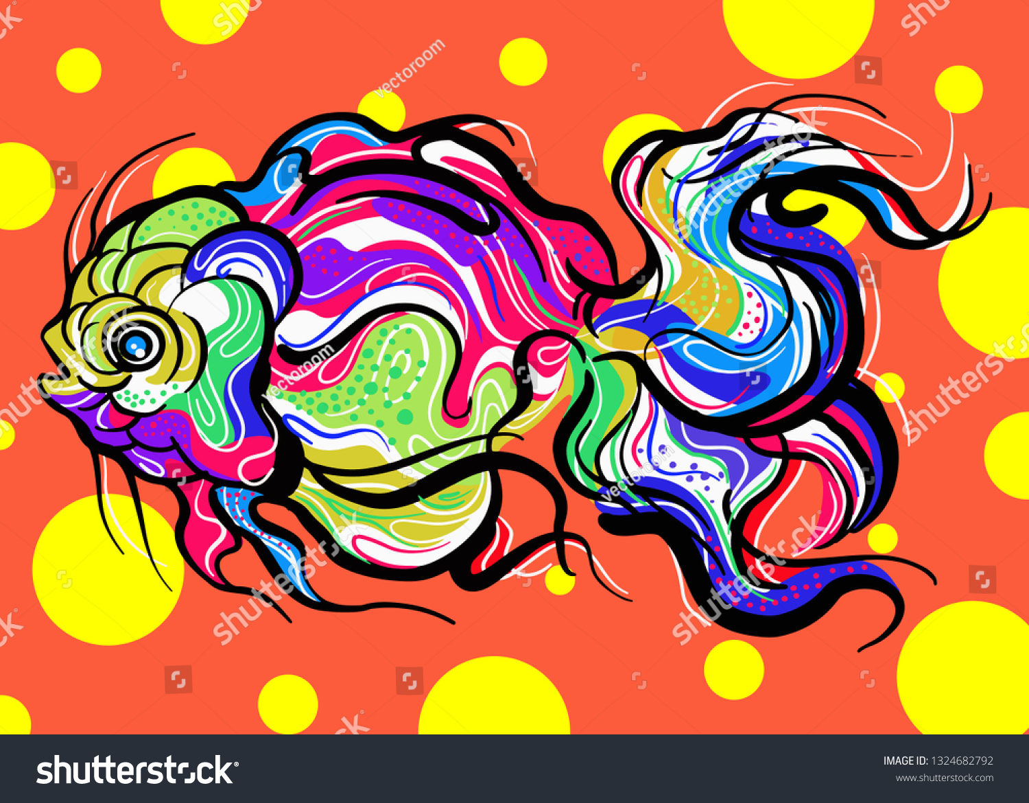 Fish Koki Brush Drawing Vector Illustration Stock Vector (Royalty Free ...