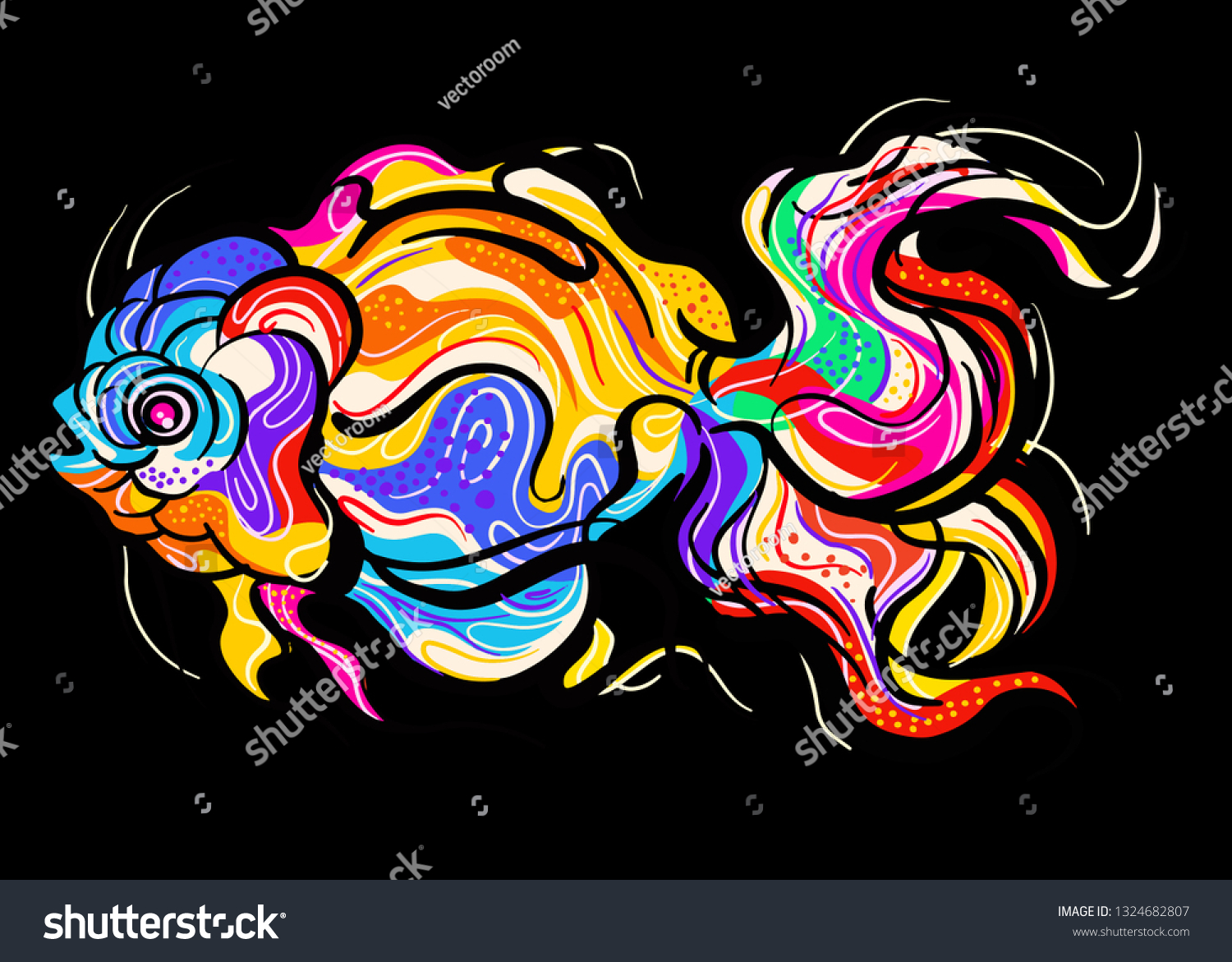 Fish Koki Brush Drawing Vector Illustration Stock Vector (Royalty Free ...