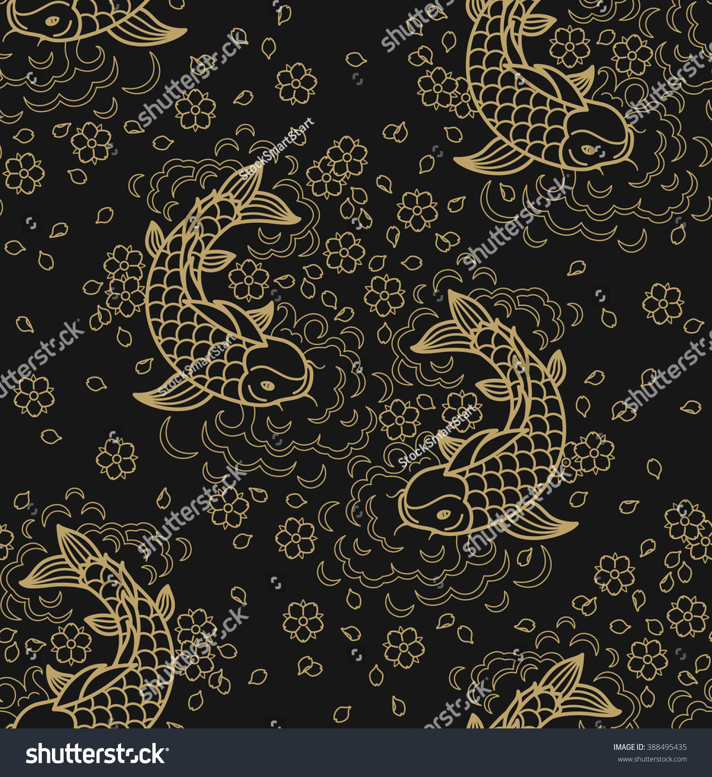 Fish Pattern Vector Line Seamless Koi: vector de stock (libre de ...
