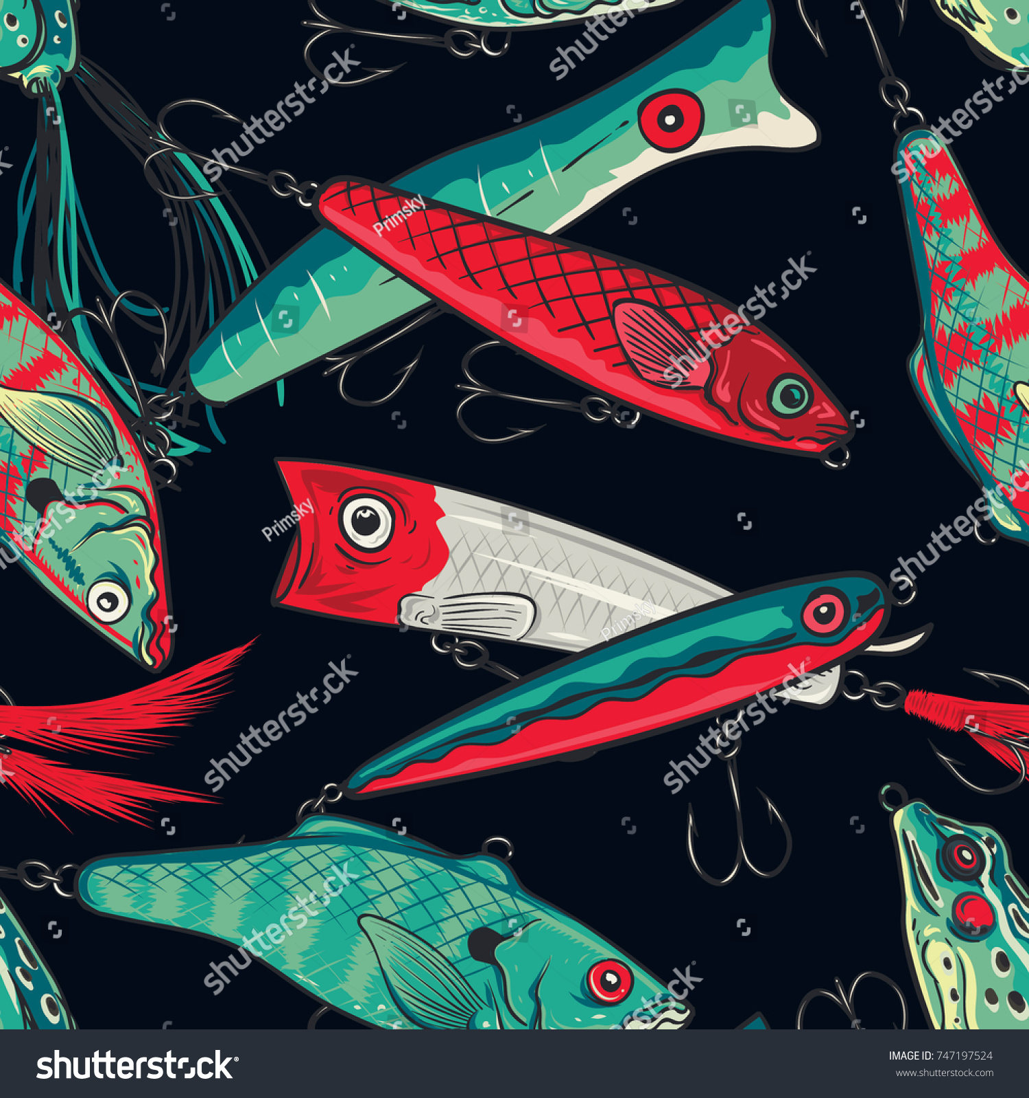 Fishing Lures Seamless Pattern Stock Vector (Royalty Free) 747197524