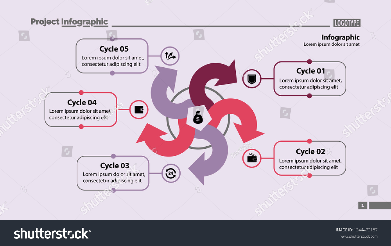 Five Arrows Process Chart Slide Template: เวกเตอร์สต็อก (ปลอดค่า ...