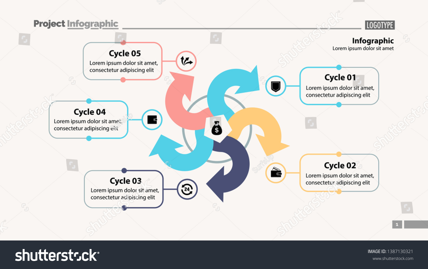 Five Arrows Process Chart Slide Template Stock Vector (Royalty Free ...