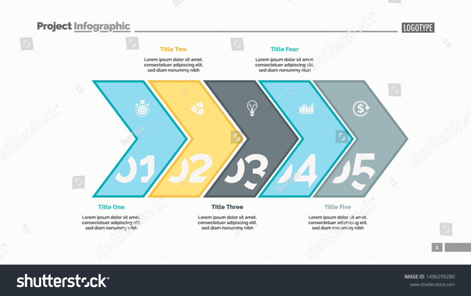 Five Arrows Process Chart Slide Template Stock Vector (Royalty Free ...