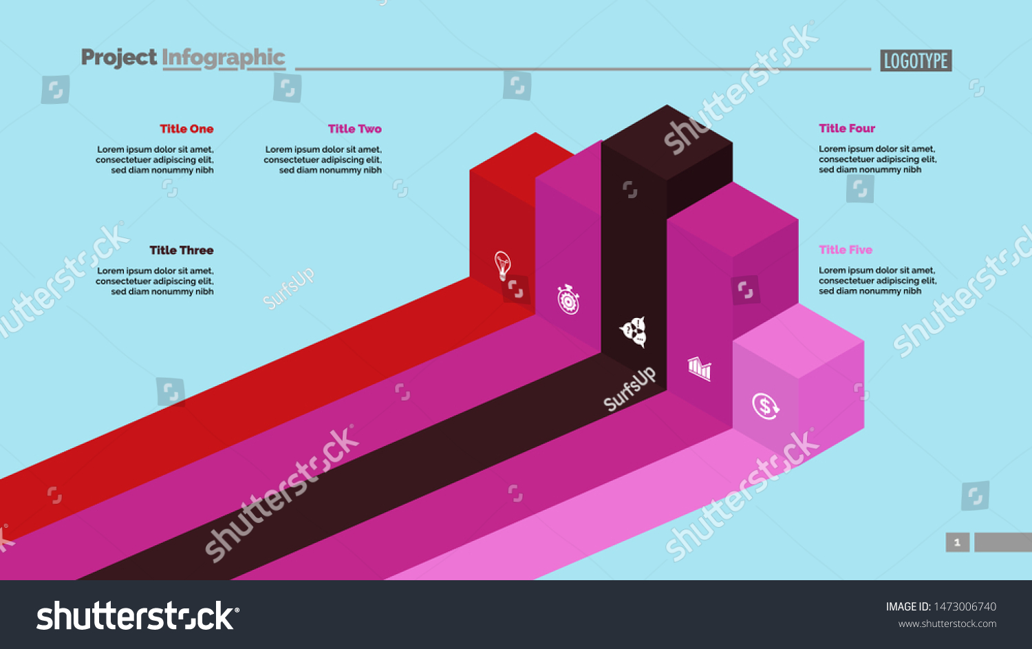 Five Bar Chart Diagram Slide Template Stock Vector (Royalty Free ...