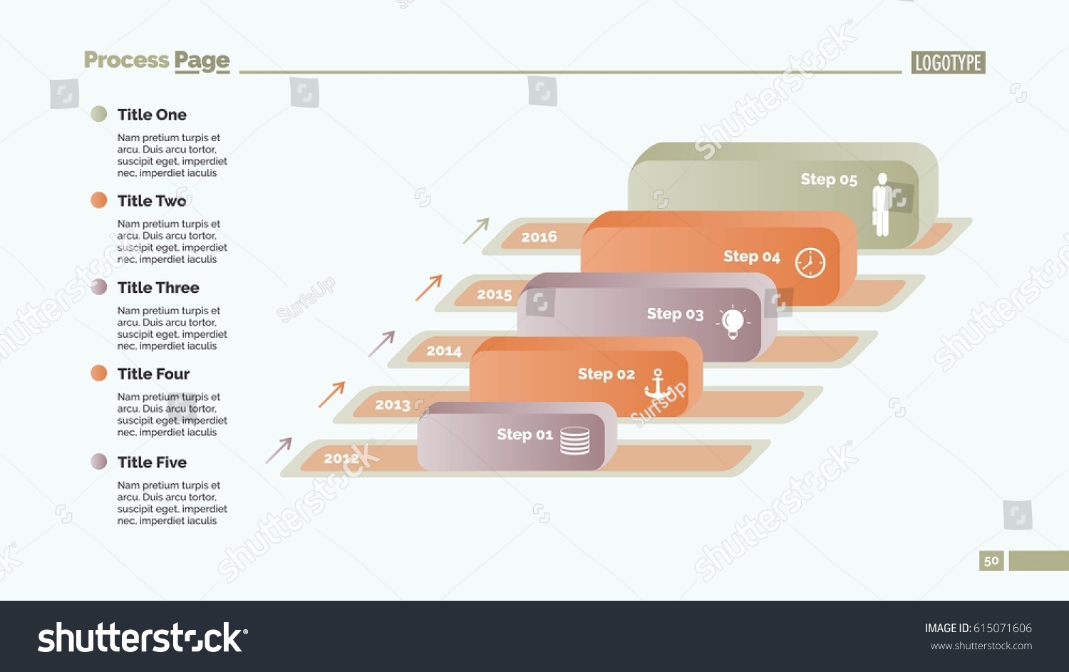 Five Blocks Timeline Slide Template Stock Vector (Royalty Free) 615071606