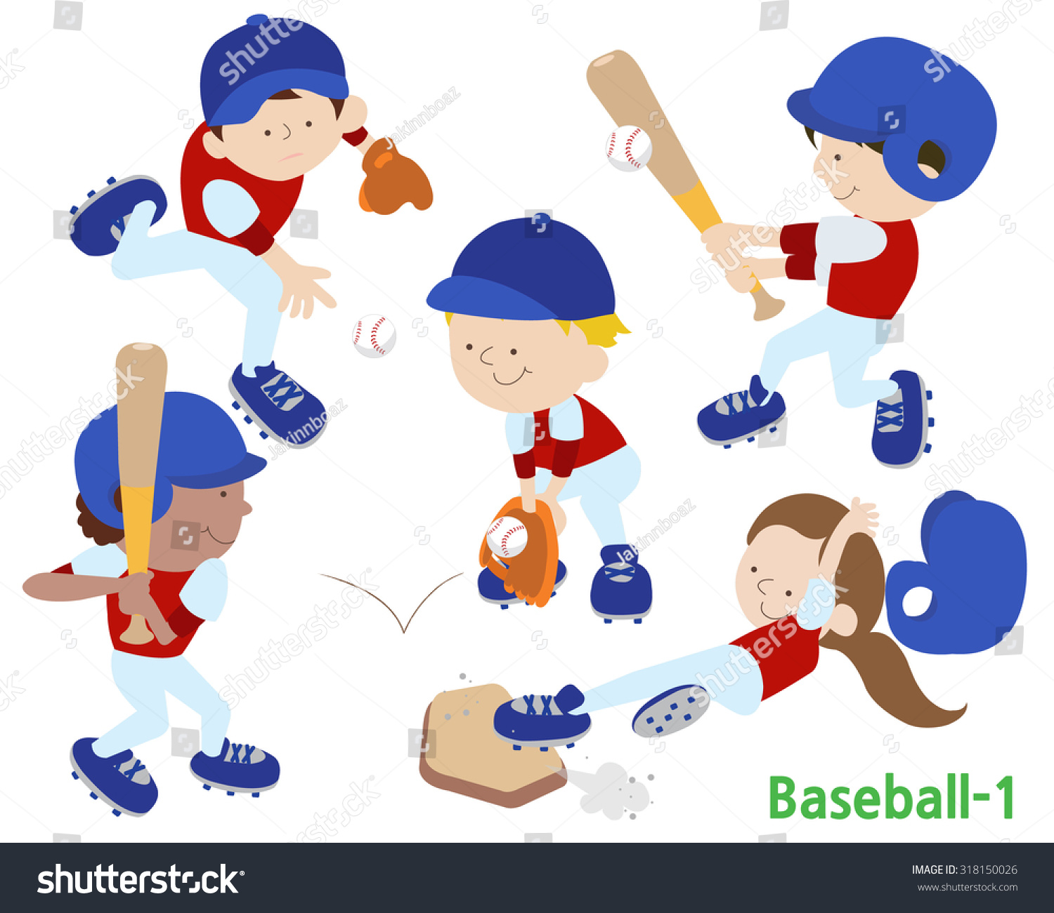 Cinco niños están jugando béisbol.: vector de stock (libre de regalías ...