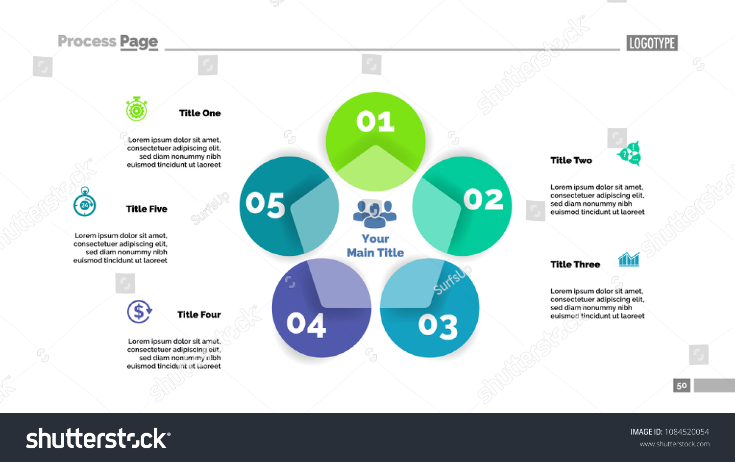 Five Circle Flowchart Slide Template Business Stock Vector (Royalty ...