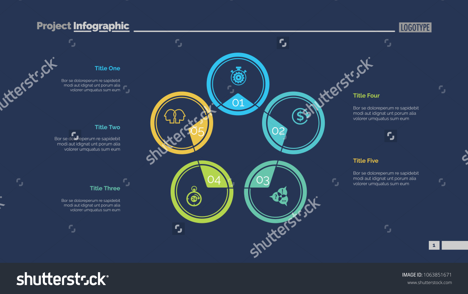 Five Circles Process Chart Slide Template: vector de stock (libre de ... Five Circles Process Chart Slide Template: vector de stock (libre de ...