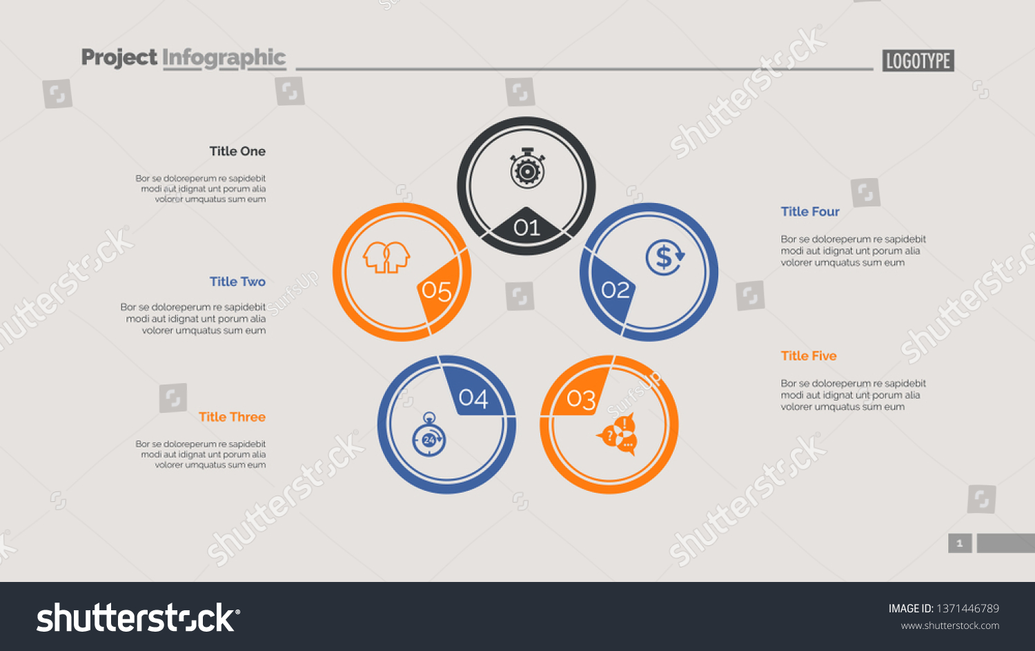 Five Circles Process Chart Slide Template: vector de stock (libre de ... Five Circles Process Chart Slide Template: vector de stock (libre de ...