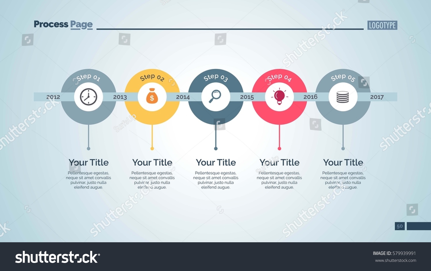 Five Circles Timeline Slide Template Stock Vector (Royalty Free) 579939991