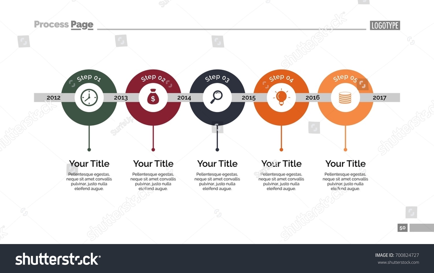 Five Circles Timeline Slide Template Stock Vector (Royalty Free) 700824727